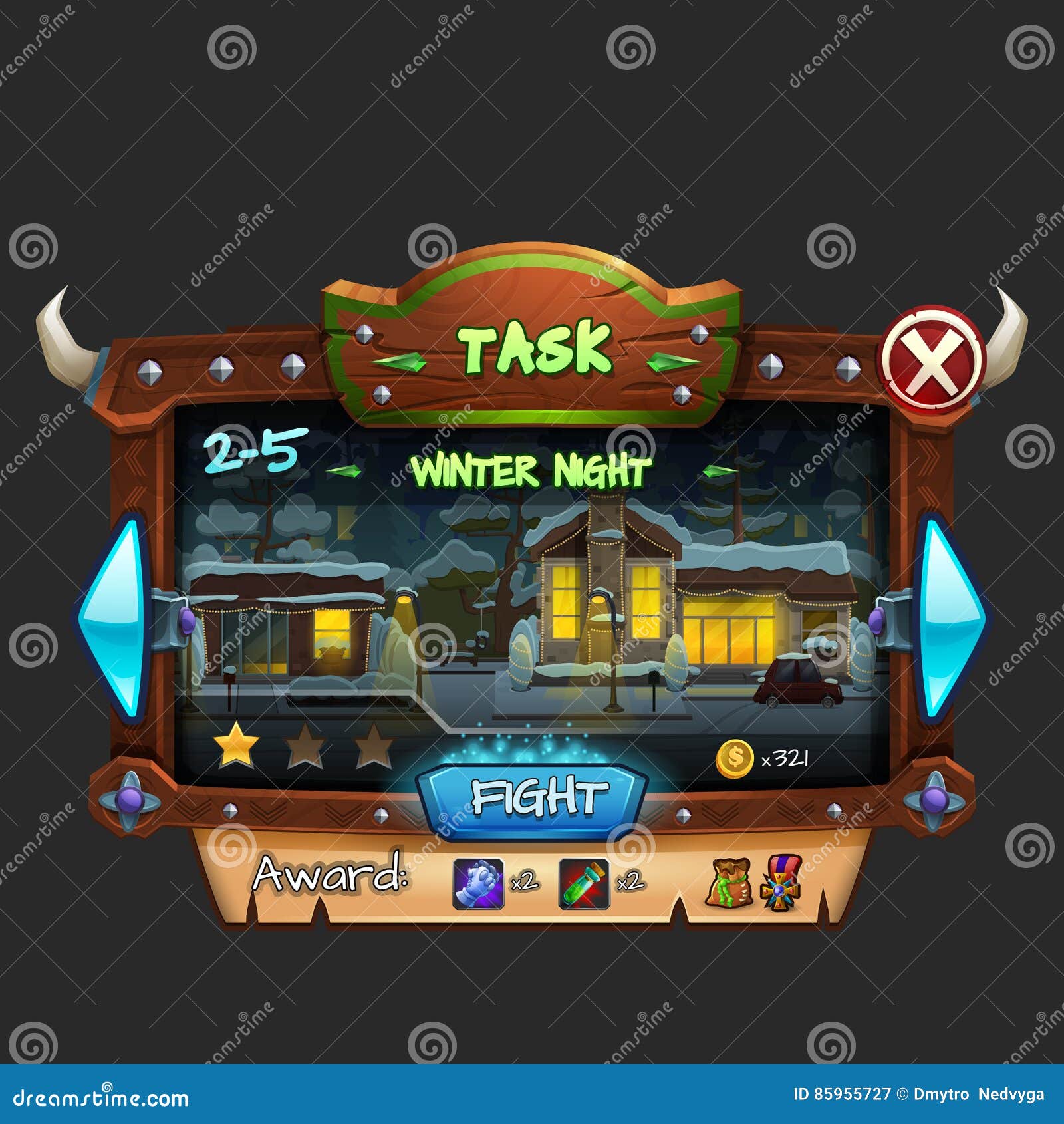 Example of Wooden Board User Interface of Game. Window Level Choice ...