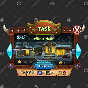 Example of Wooden Board User Interface of Game. Window Level Choice ...