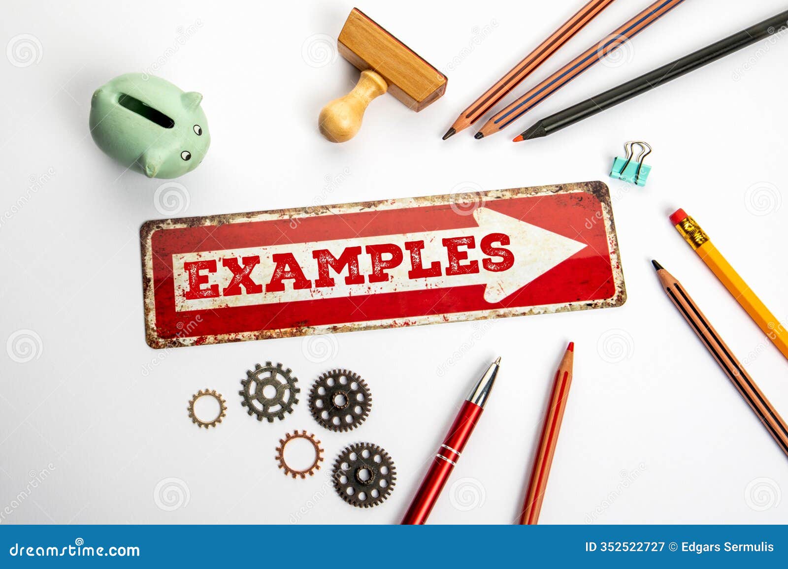 Examples. Red Direction Arrow with Text on White Office Desk Stock ...