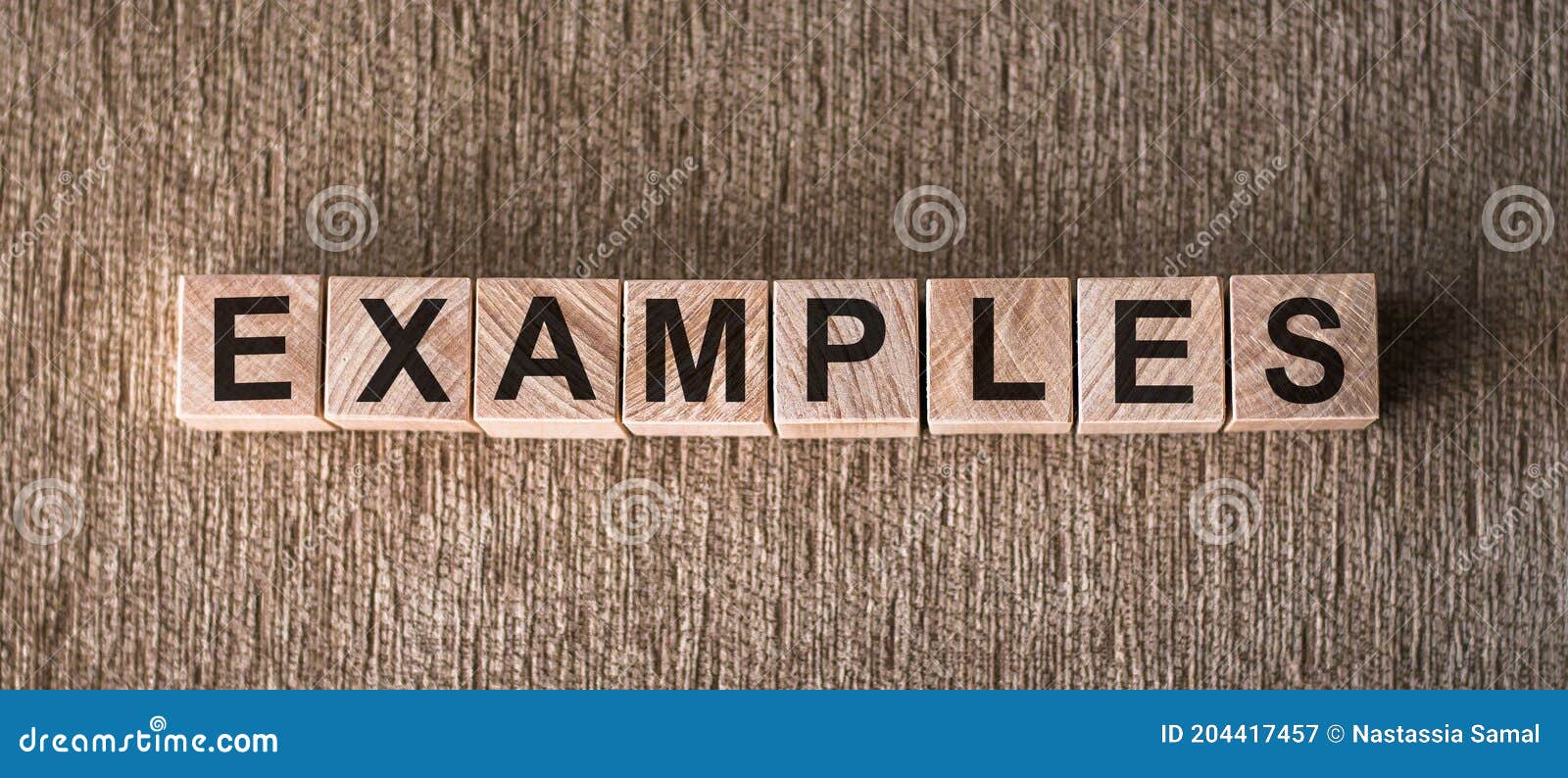 Examples Word Written on Wood Cube with Brown Background Stock Image ...
