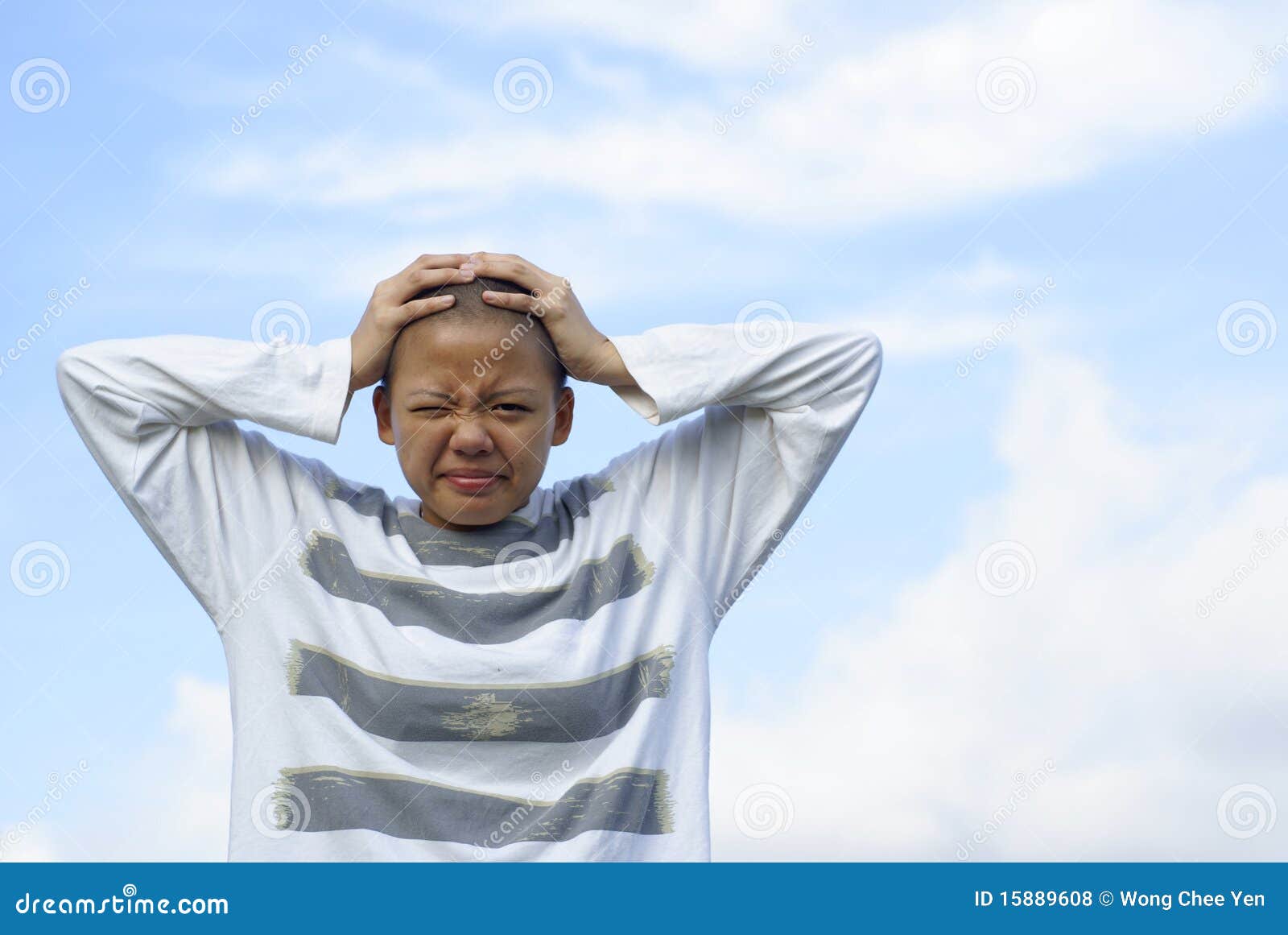 Exasperated Bald Female Holding Head Stock Photo - Image of exasperated ...
