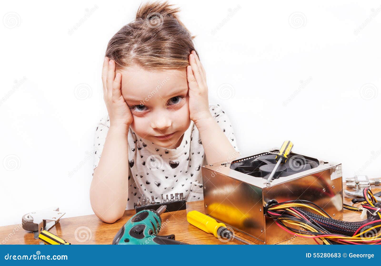 An Exasperated Girl Covered Her Ears With Her Hands. Emotional Girl ...