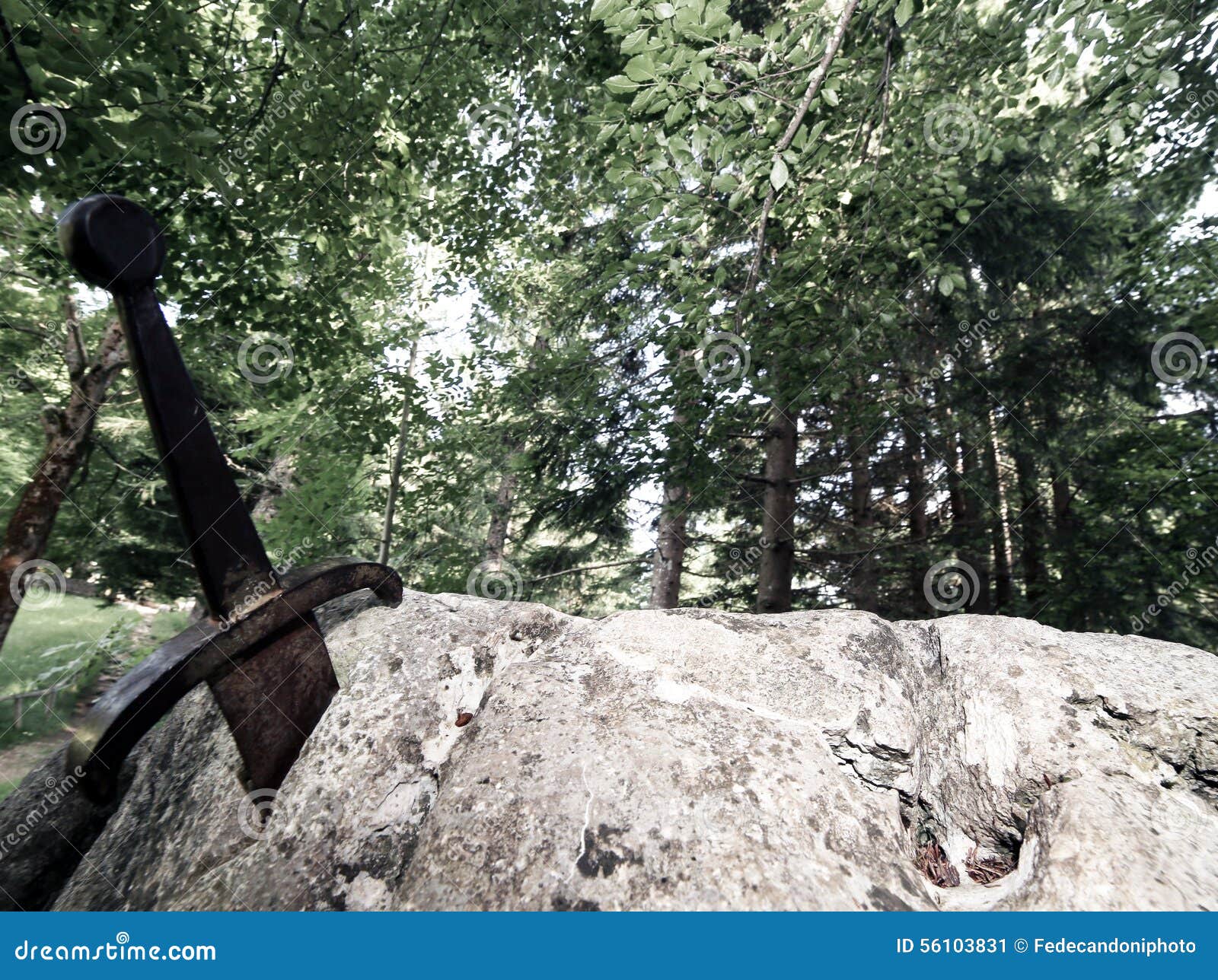 Excalibur the Famous Sword in the Stone of King Arthur in the Forest ...