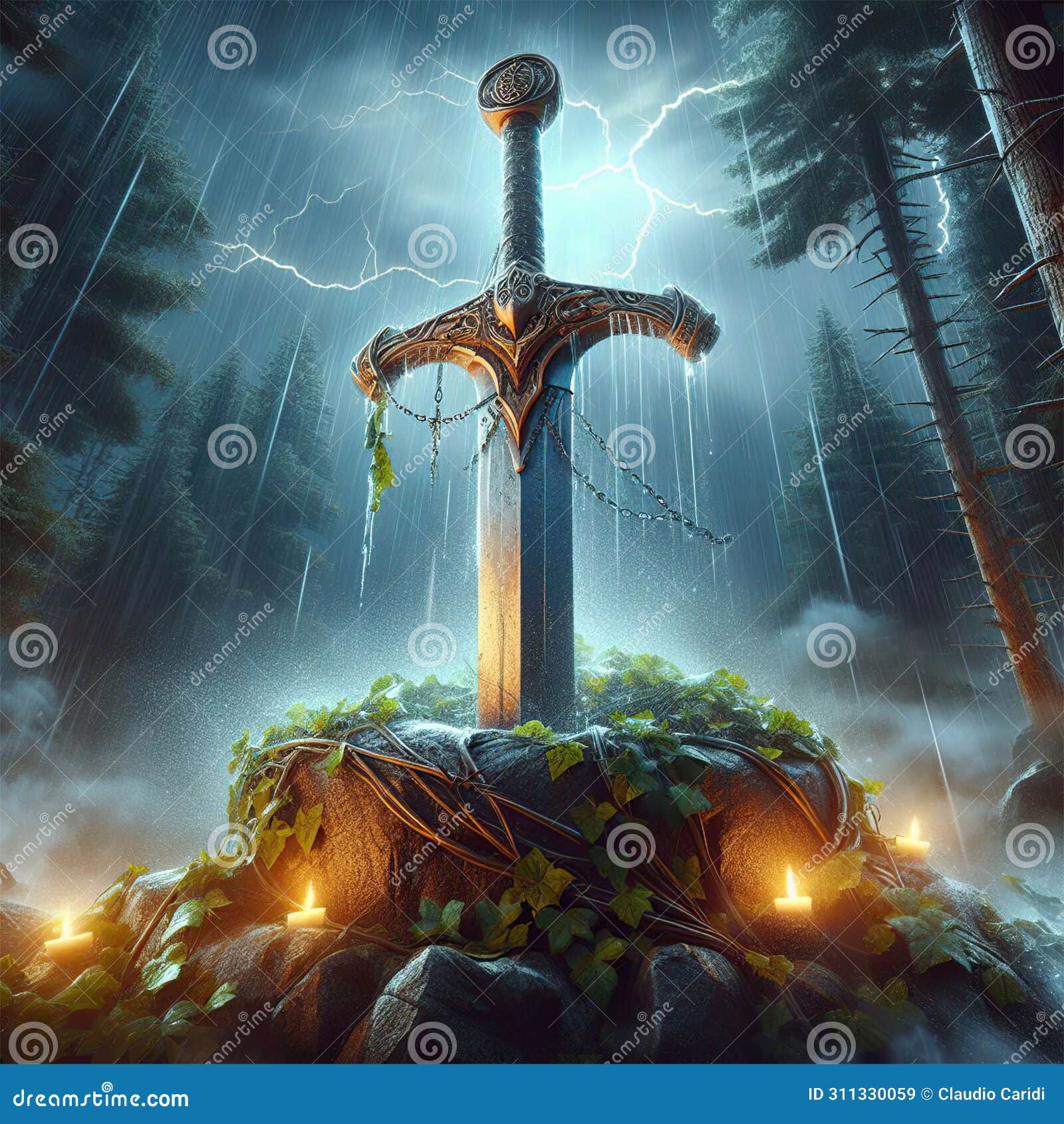 Excalibur. the Mythical Sword in the Stone Stock Illustration ...