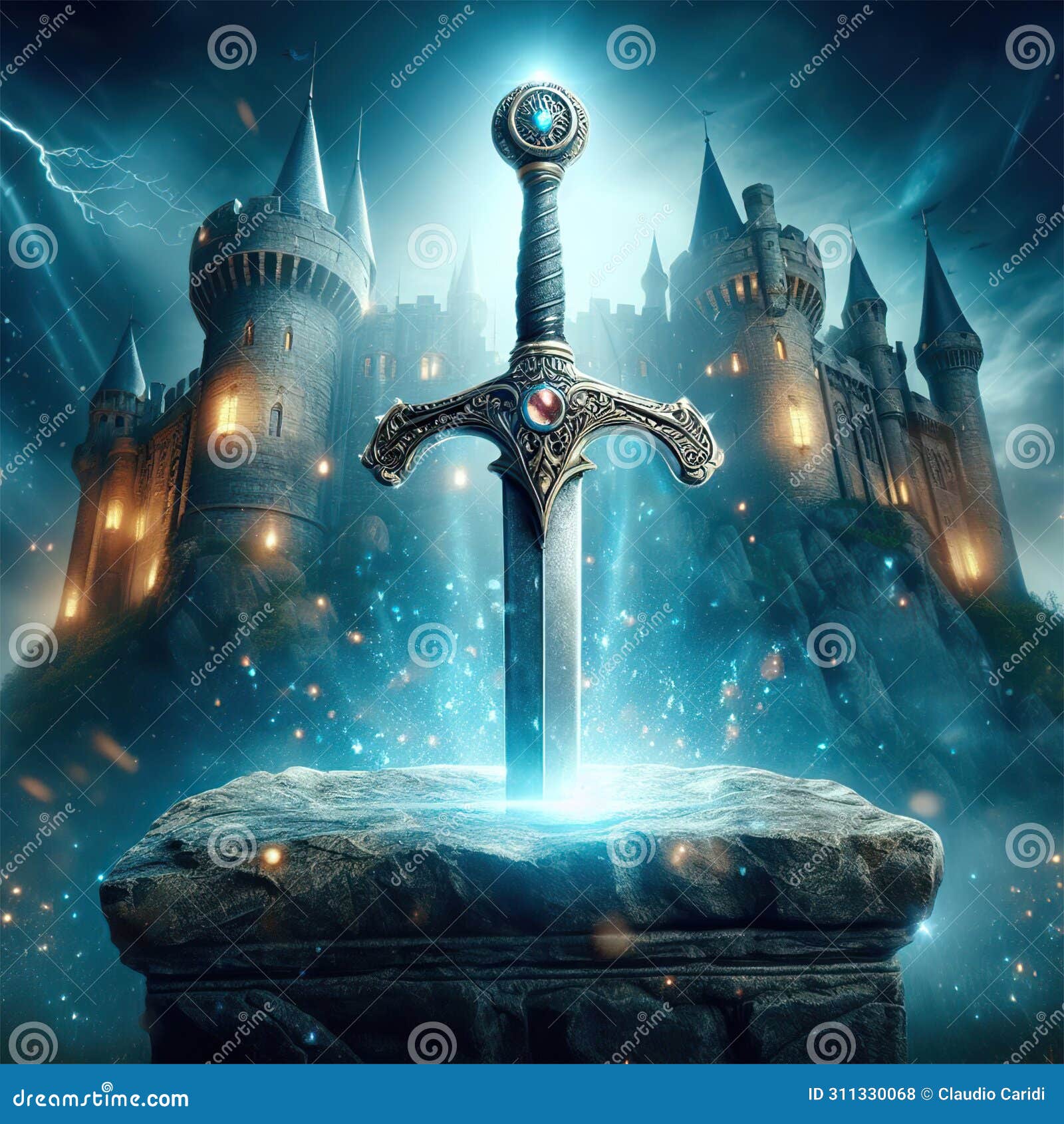 Excalibur. the Mythical Sword in the Stone Stock Illustration ...