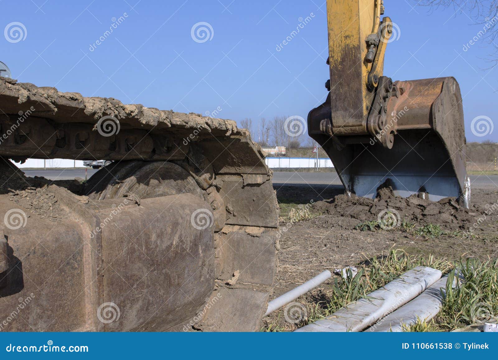 Excavating stock photo. Image of hydraulic, digging - 110661538