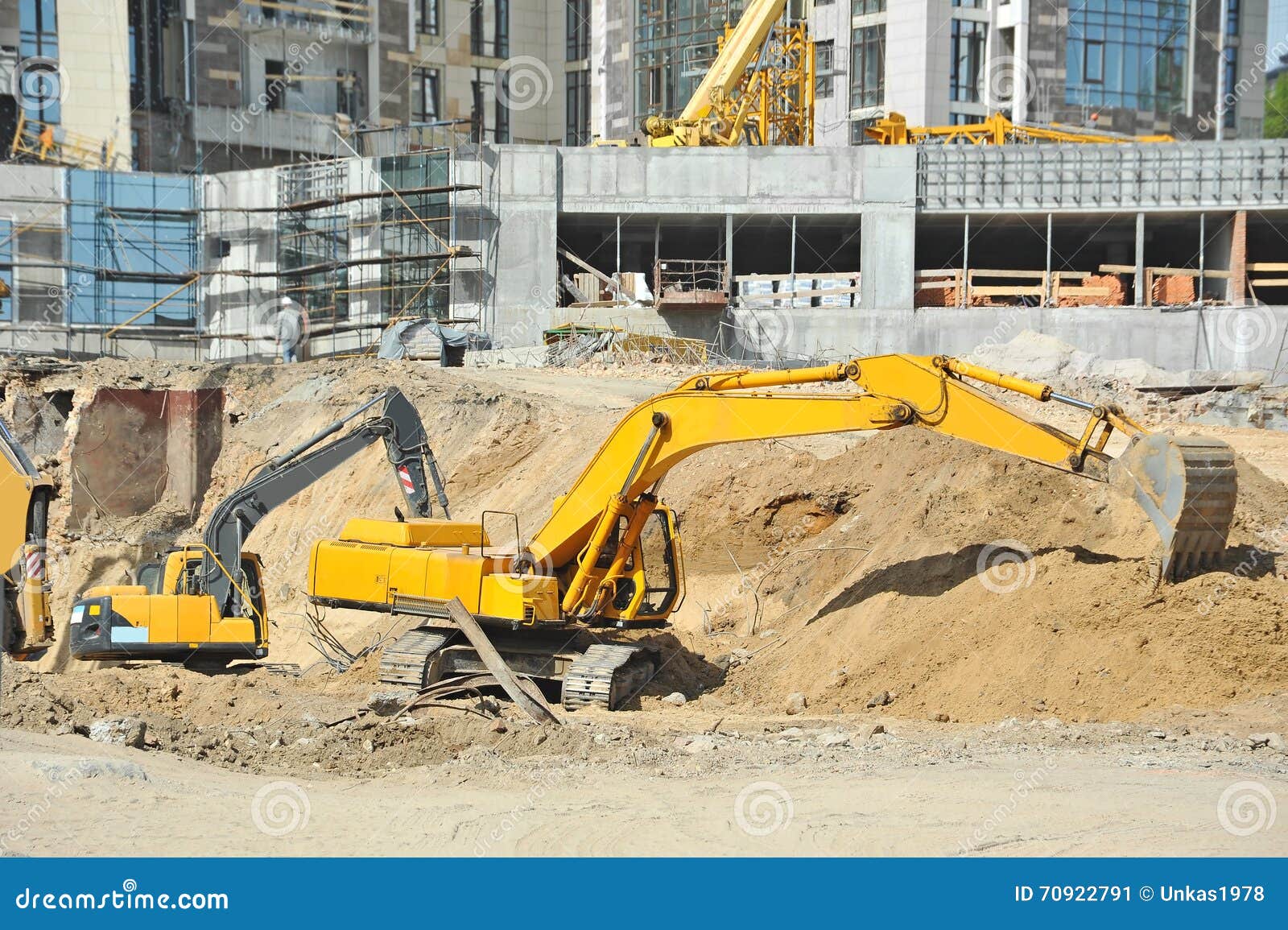 Excavating Machine on Construction Site Stock Image - Image of cement ...