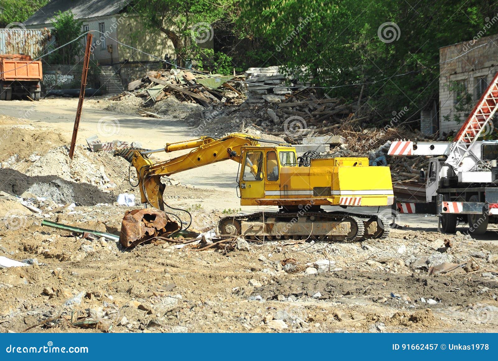 Excavating Machine on Construction Site Stock Image - Image of machine ...