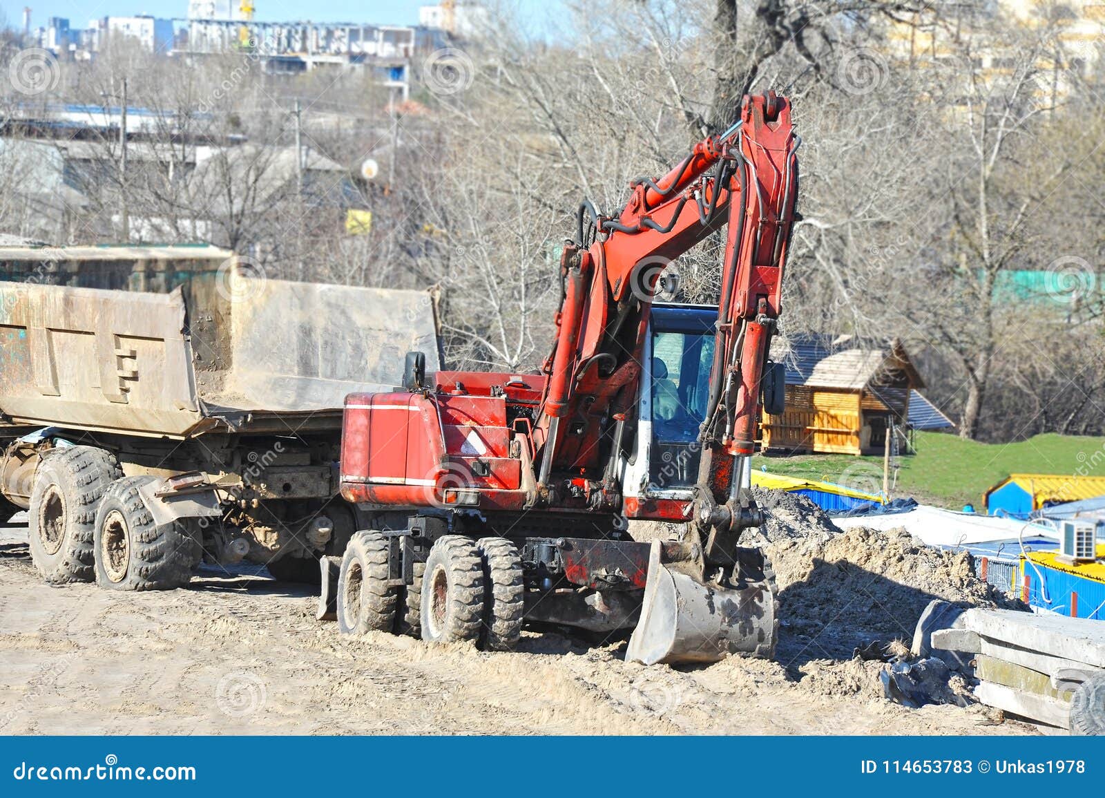 Excavating Machine on Construction Site Stock Image - Image of earth ...