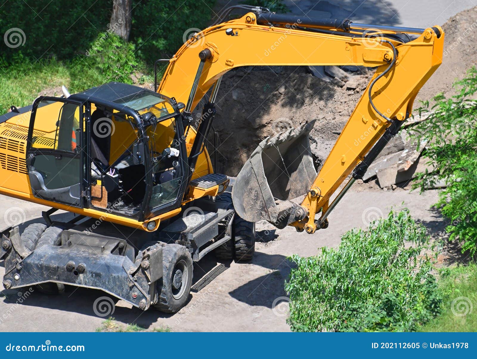 Excavating Machine on Construction Site Stock Image - Image of metallic ...