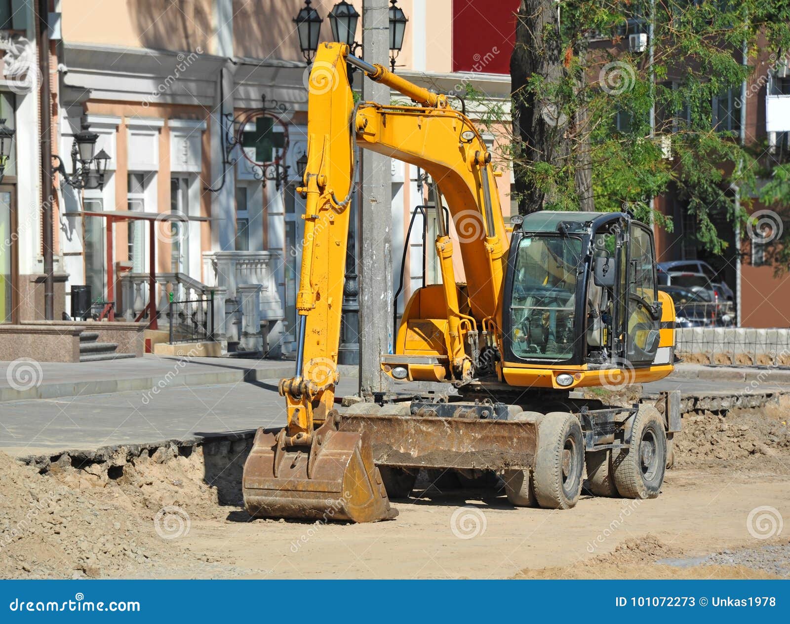 Excavating Machine on Road Site Stock Image - Image of excavate ...