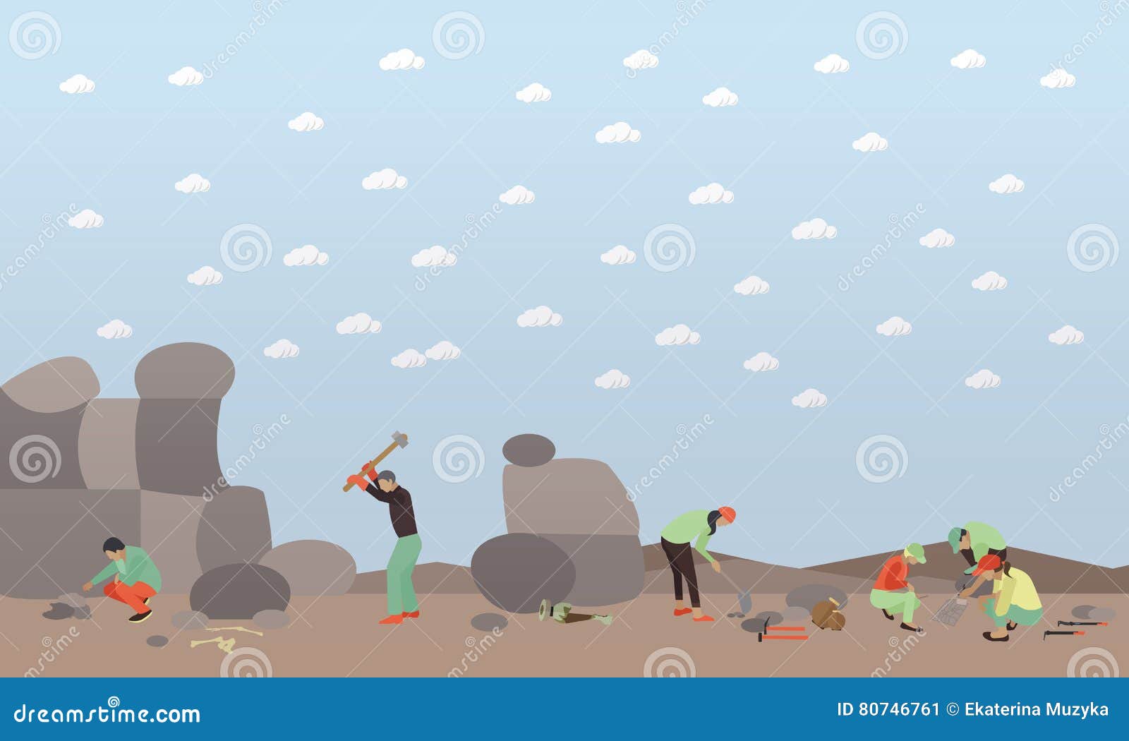Excavation Concept Vector Illustration In Flat Style Stock Vector