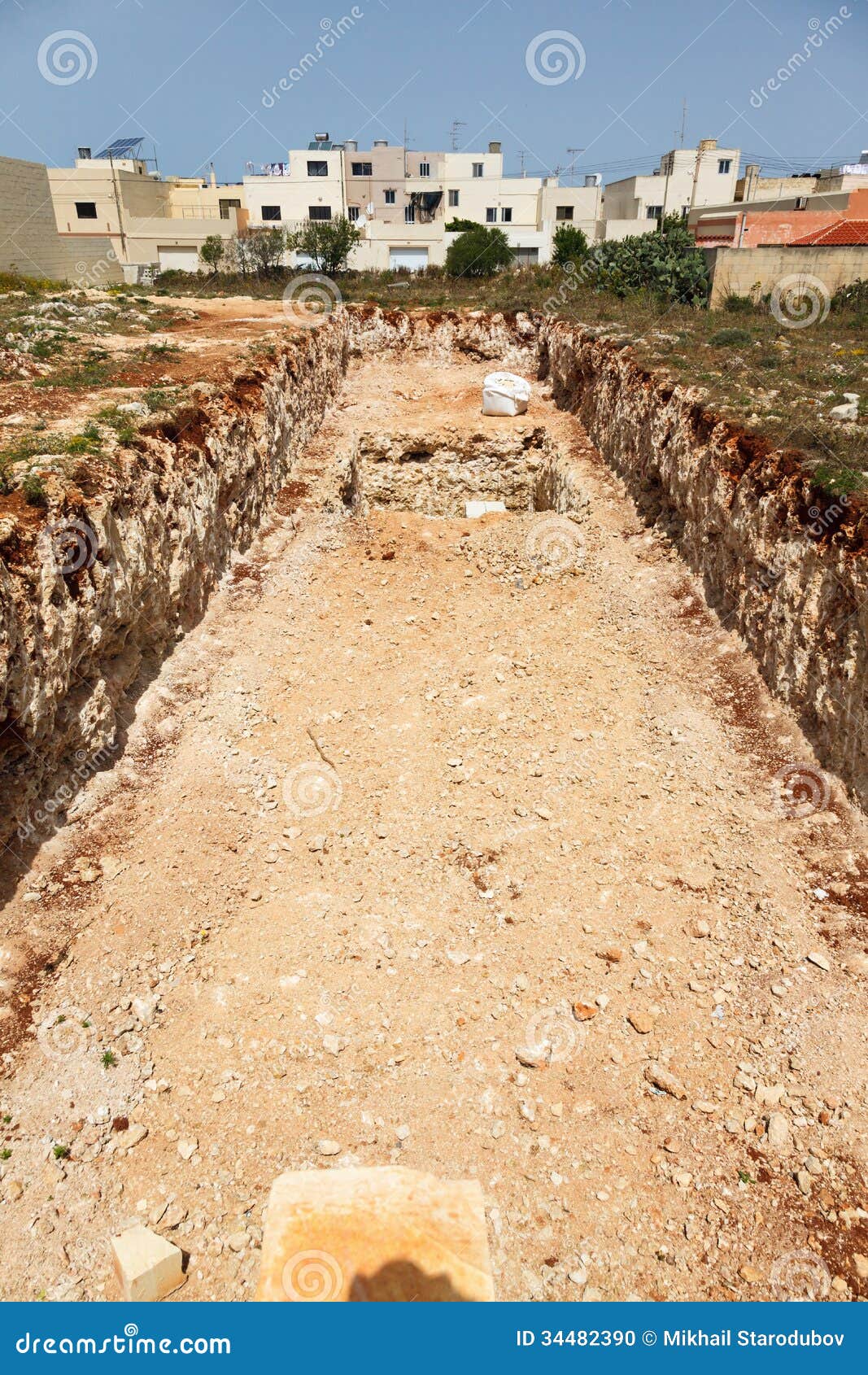 Excavation in Limestone for the Foundation Stock Photo - Image of ...