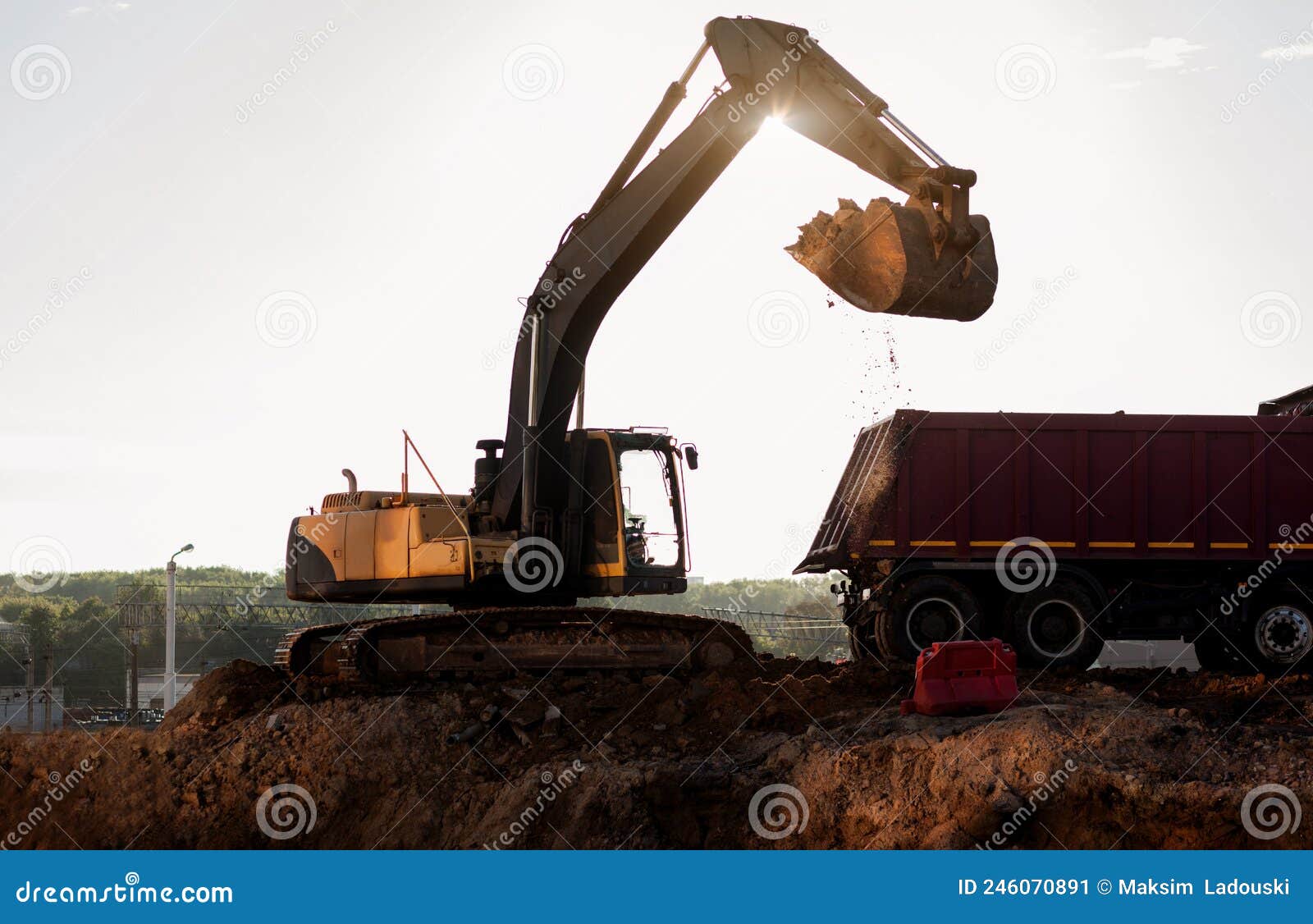Excavation and Loading Onto Dump Trucks with Excavators Stock Image ...