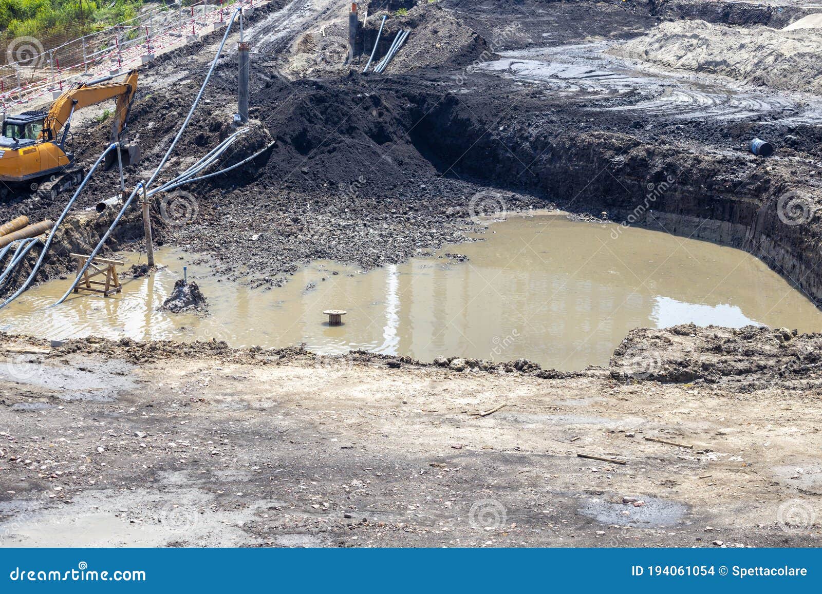 Excavation Pit with Groundwater Stock Photo - Image of drain, industry ...
