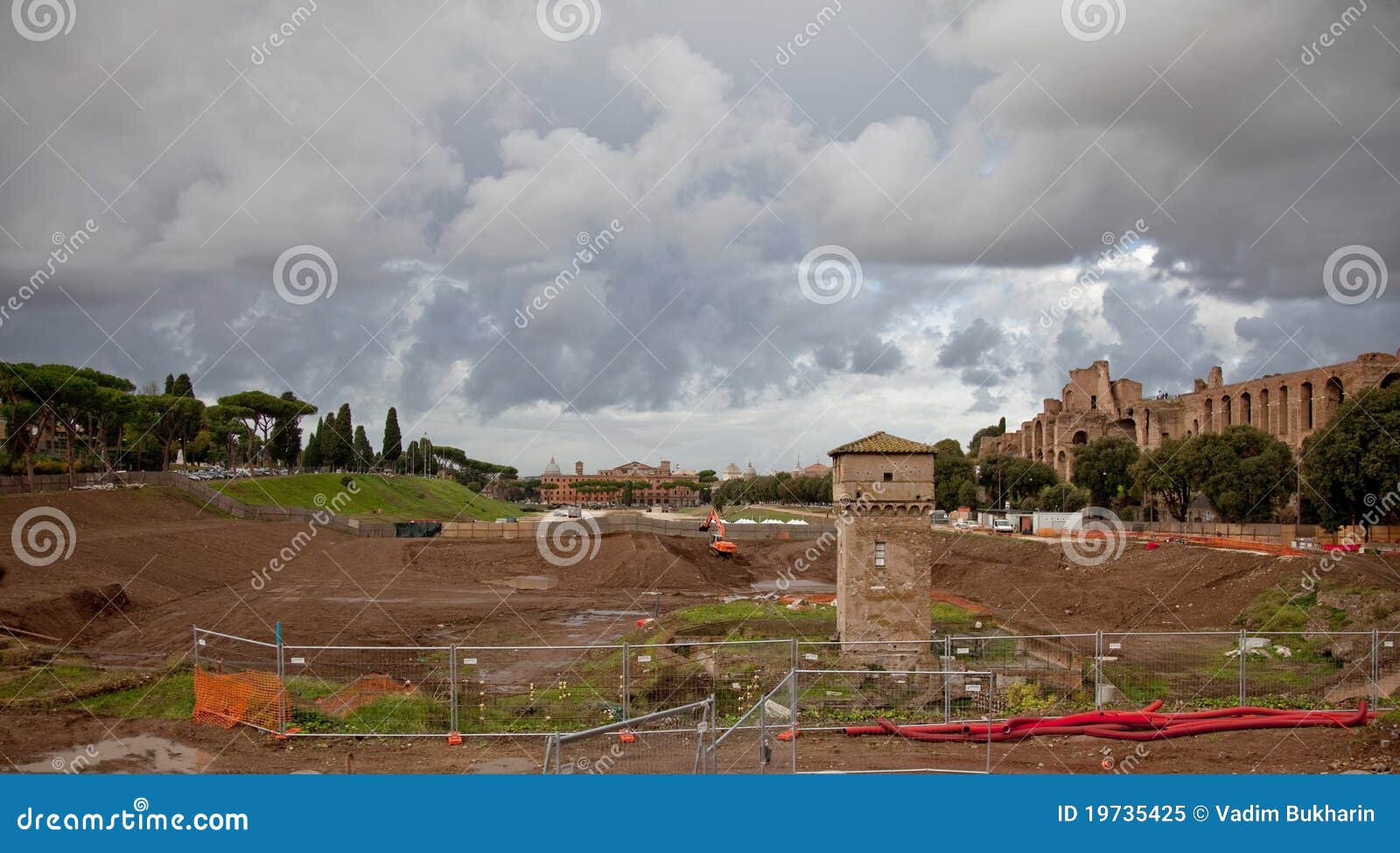 Excavations in Rome stock image. Image of tape, grass - 19735425