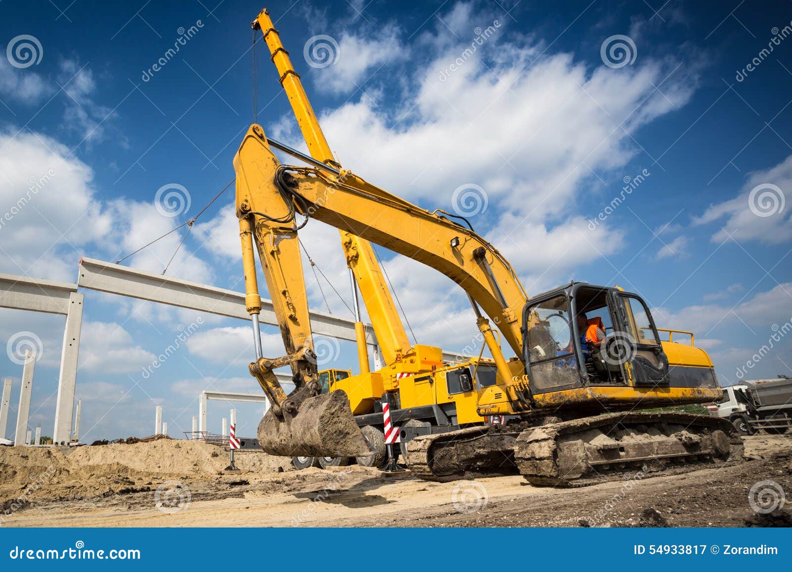 Excavator in action stock image. Image of earth, action - 54933817