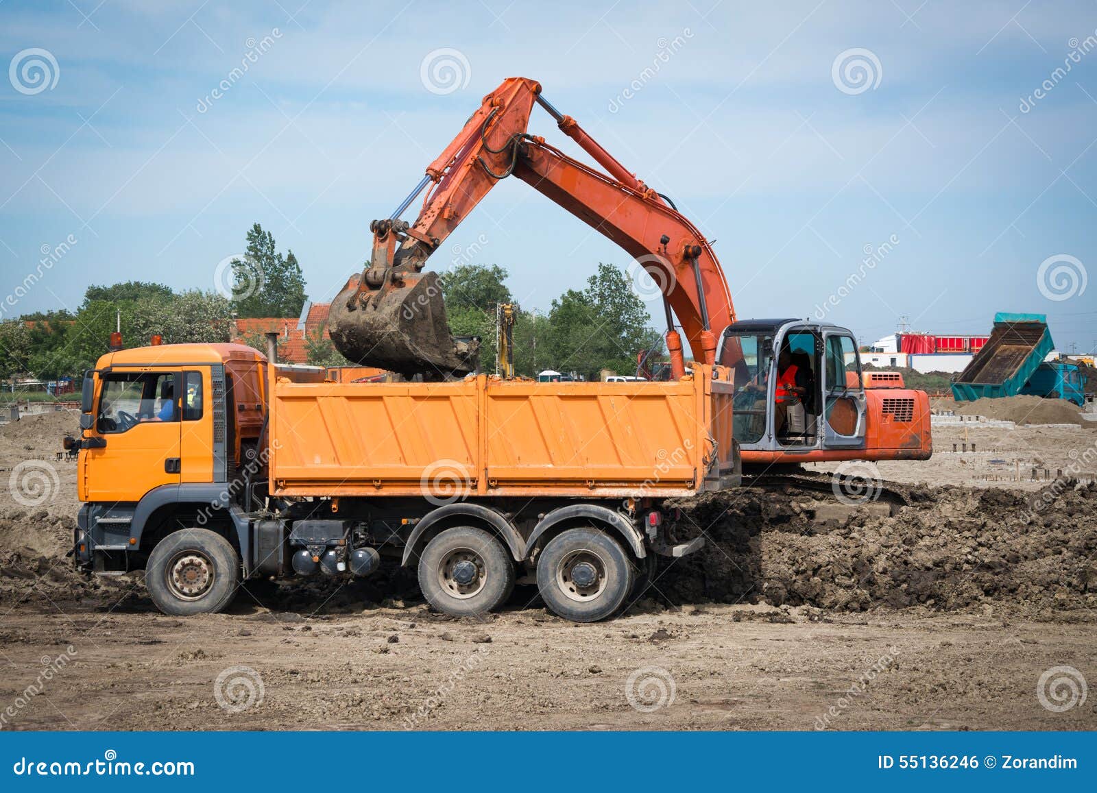 Excavator in action stock photo. Image of outdoors, work - 55136246