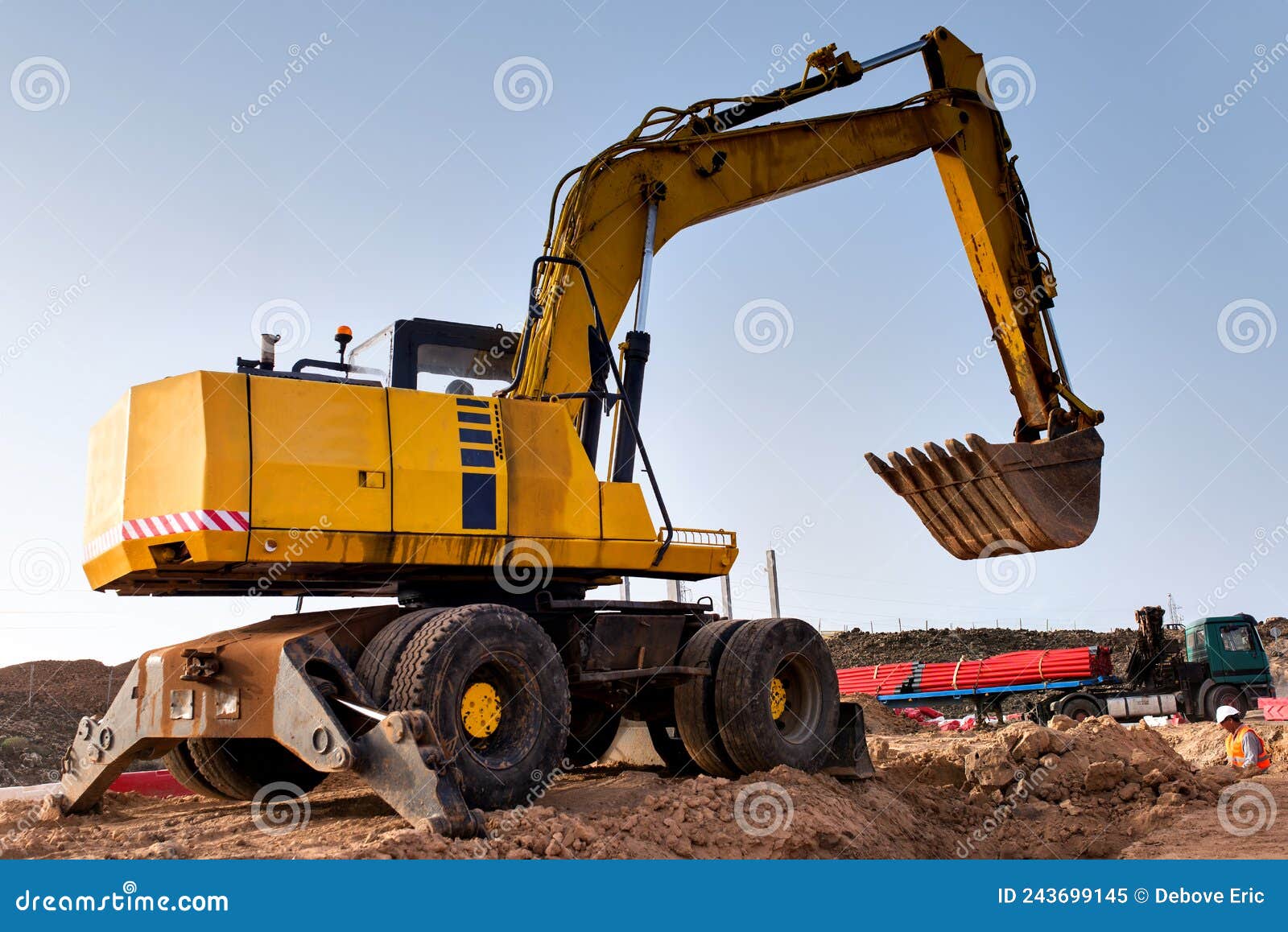 Backhoe Digging in Dust Close Up Stock Image - Image of work, yellow ...