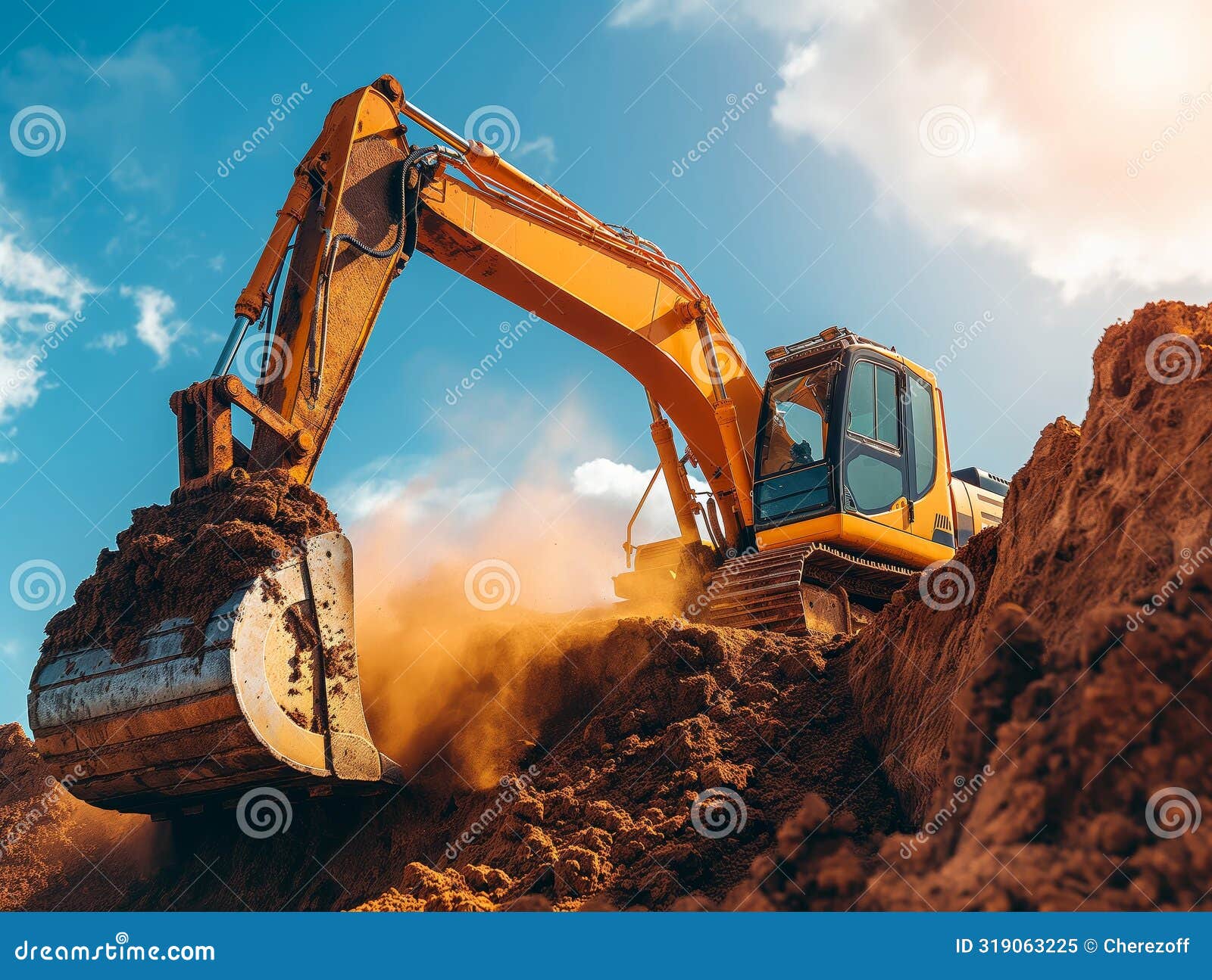 Excavator in Action at Construction Site Stock Image - Image of bucket ...