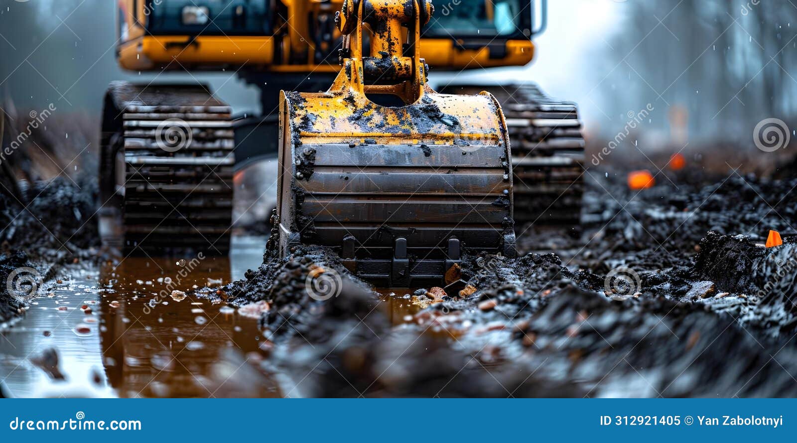 Excavator in Action: Digging Up Dirt on a Construction Site. Concept ...