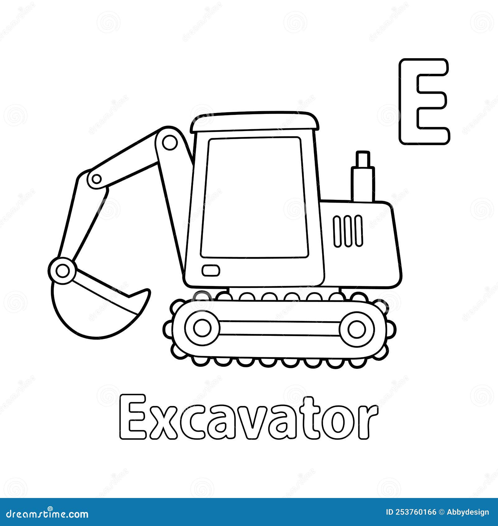 Excavator Alphabet ABC Coloring Page E Stock Vector - Illustration of ...