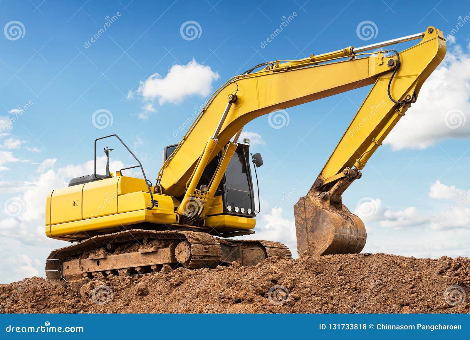 Backhoe To On The Ground.construction Site Isolated On White, Excavator ...