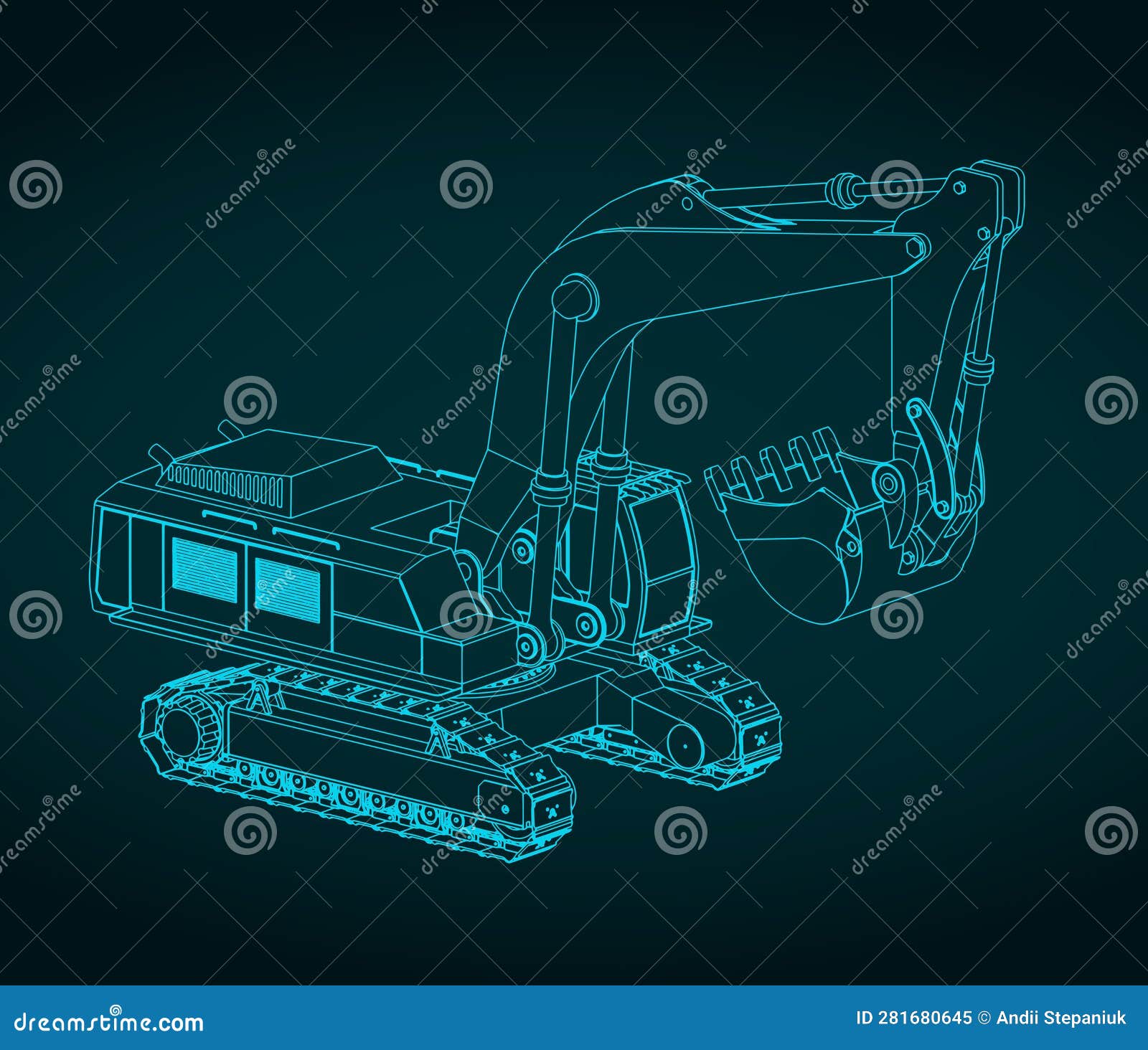Blueprint Of Excavator On White Background. Top, Side And Front View ...