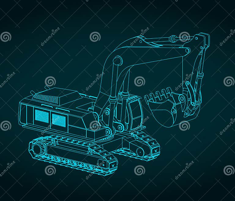 Excavator blueprint stock vector. Illustration of bucket - 281680645