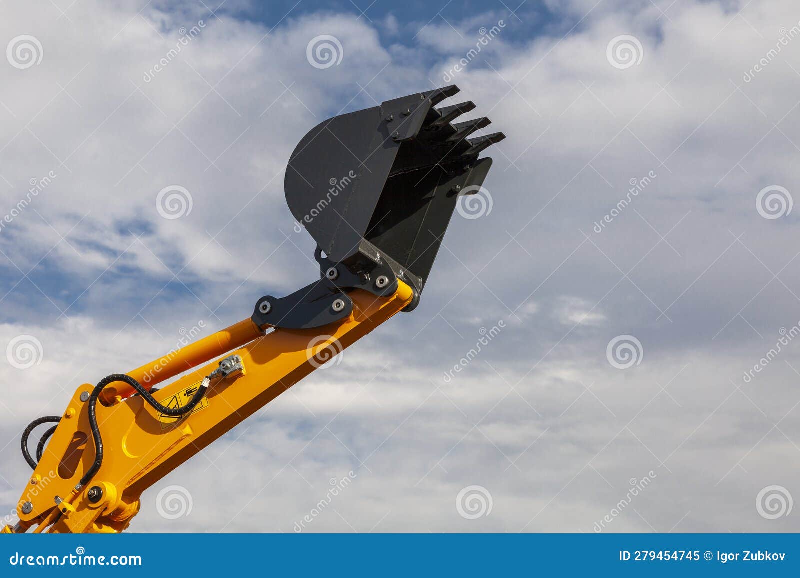 Excavator Boom with Open Bucket Against Blue Sky Stock Image - Image of ...