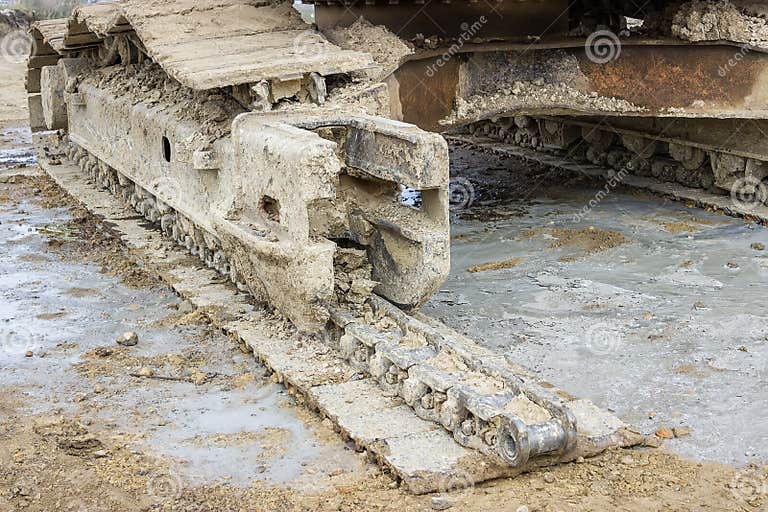 Excavator with Broken Caterpillar Stock Image - Image of disposable ...