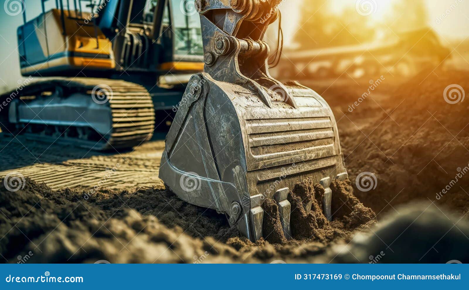 Excavator Bucket in Action,bucket As it Digs into the Ground at a ...