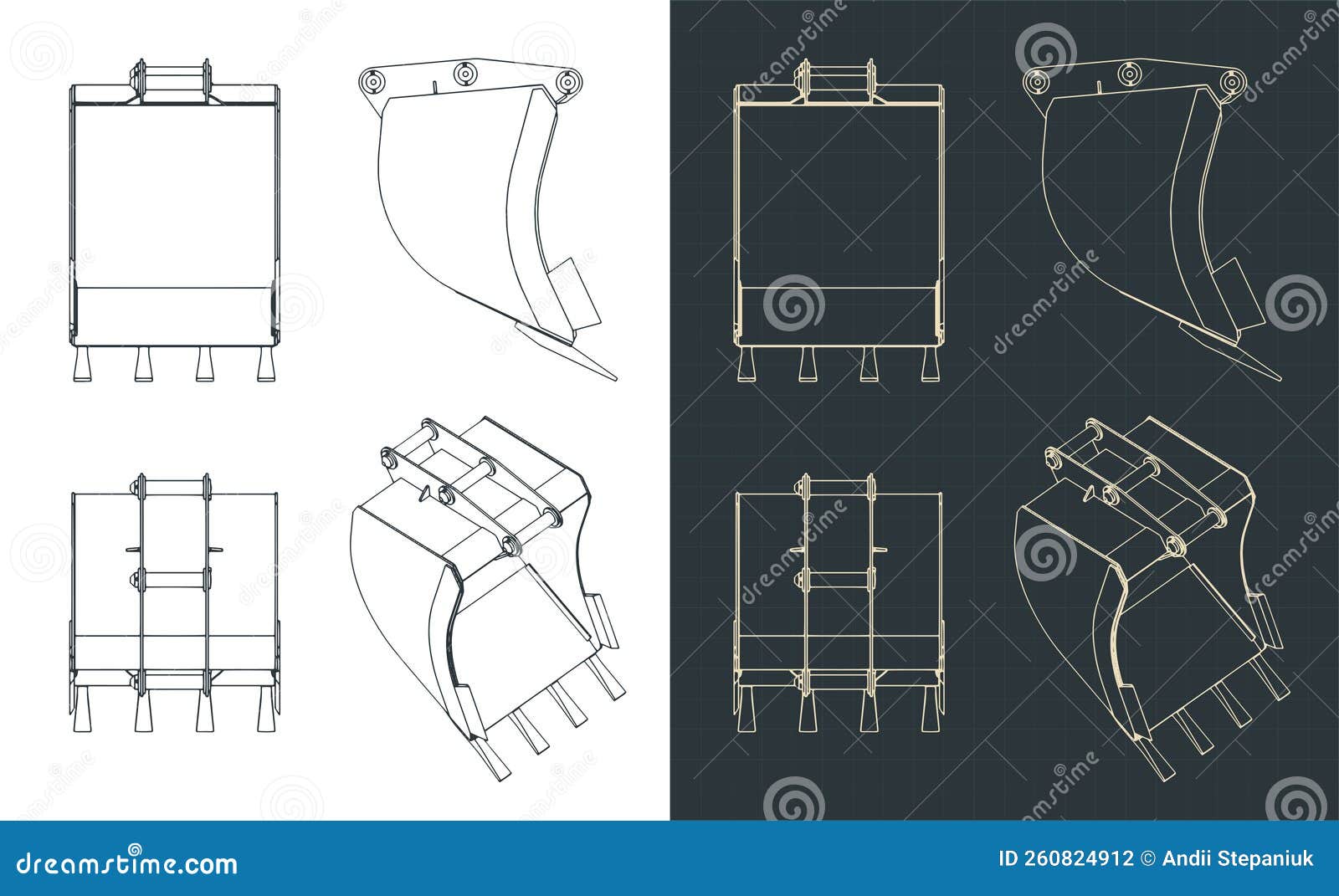 Excavator bucket blueprint stock vector. Illustration of machine ...