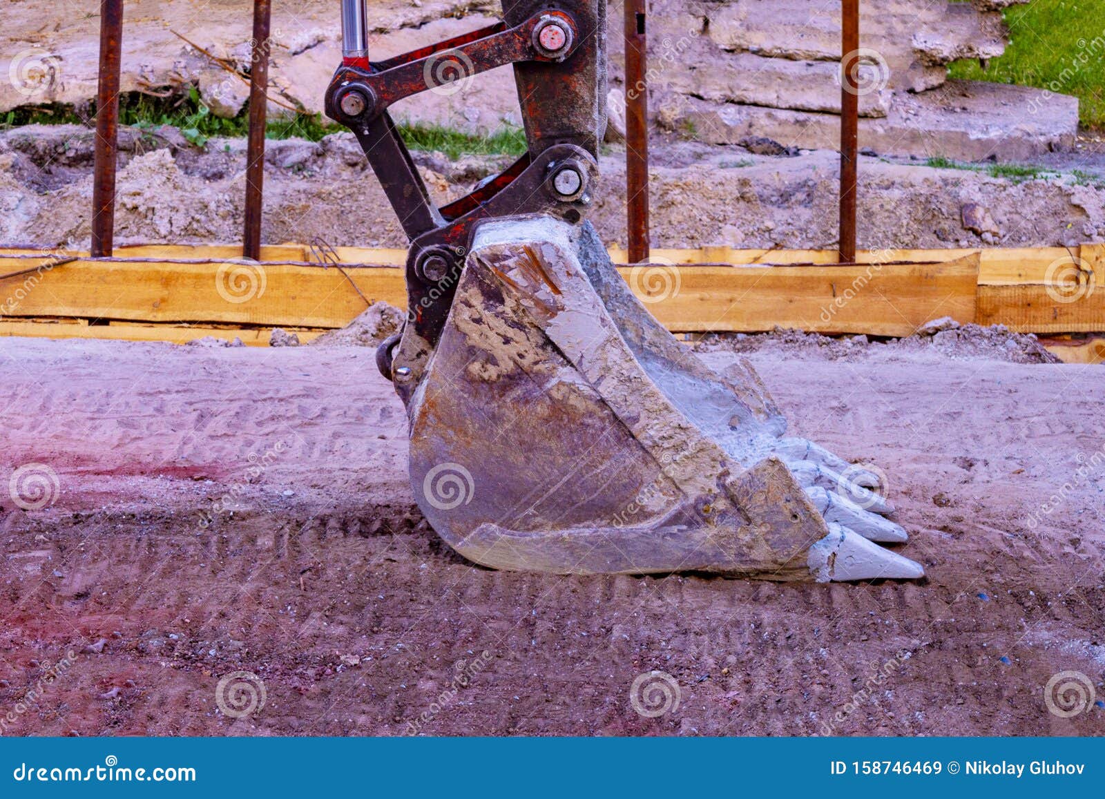Excavator Bucket at a Construction Site. Stock Image - Image of rough ...