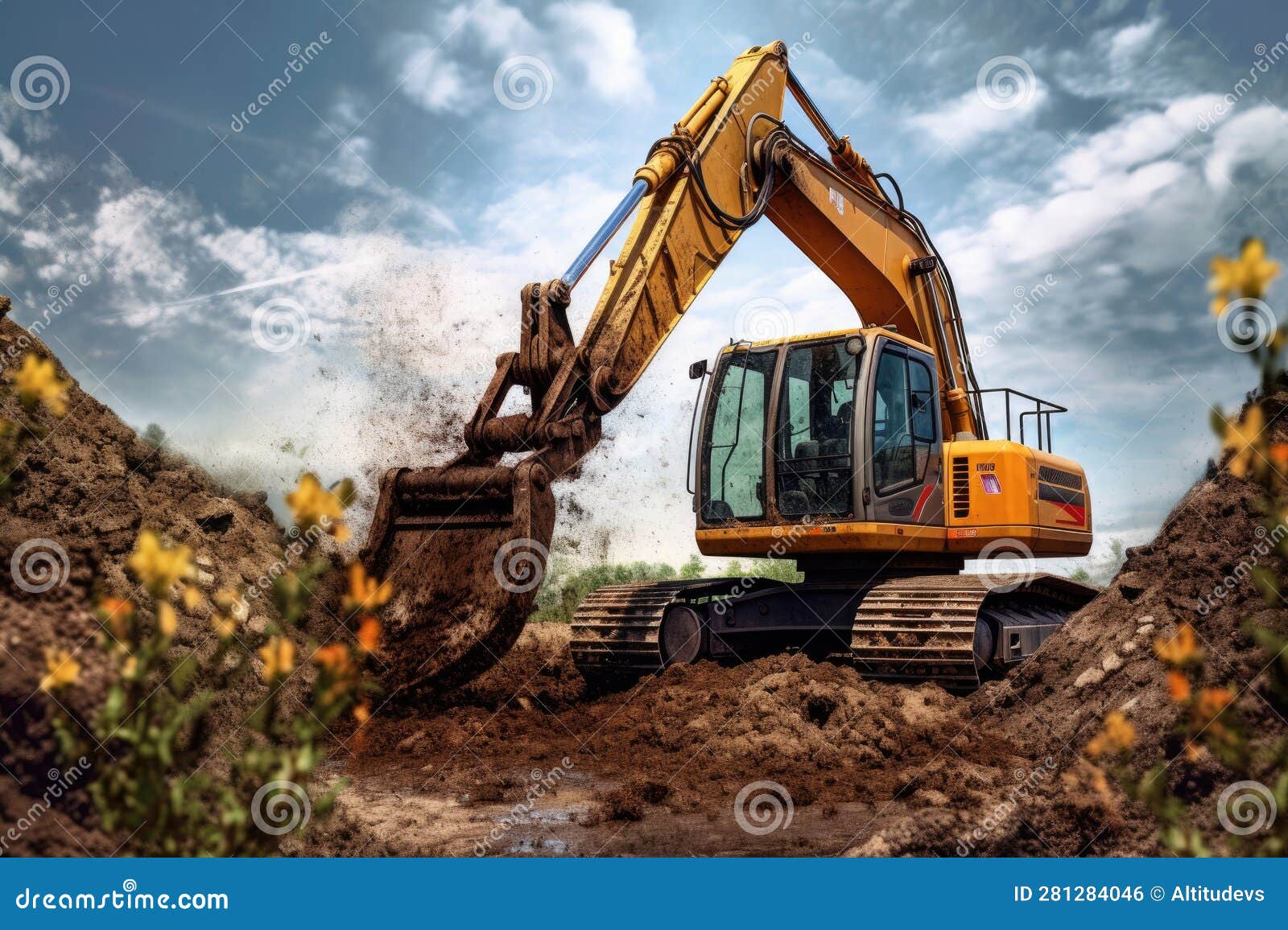 Excavator Bucket Digging into the Ground Stock Illustration ...
