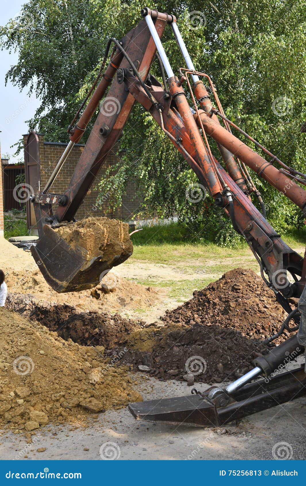 Excavator Bucket Digging a Trench in the Dirt Ground Stock Image ...