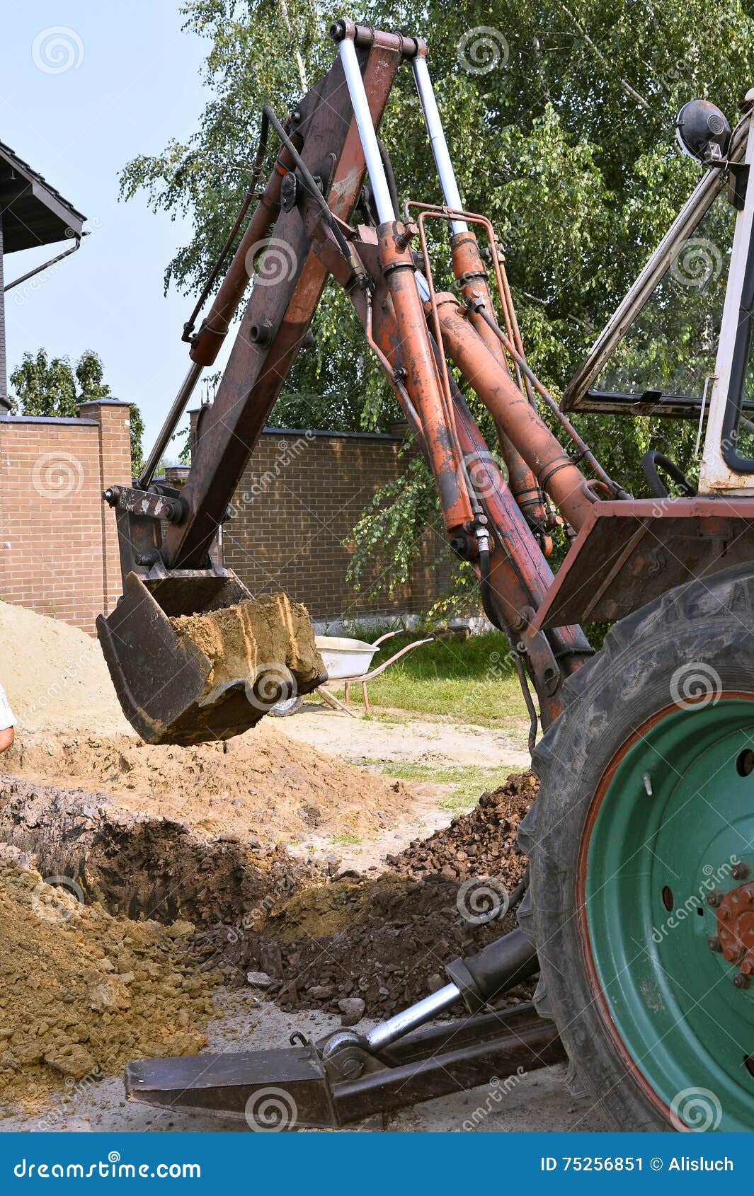 Excavator Bucket Digging a Trench in the Dirt Ground Stock Image ...