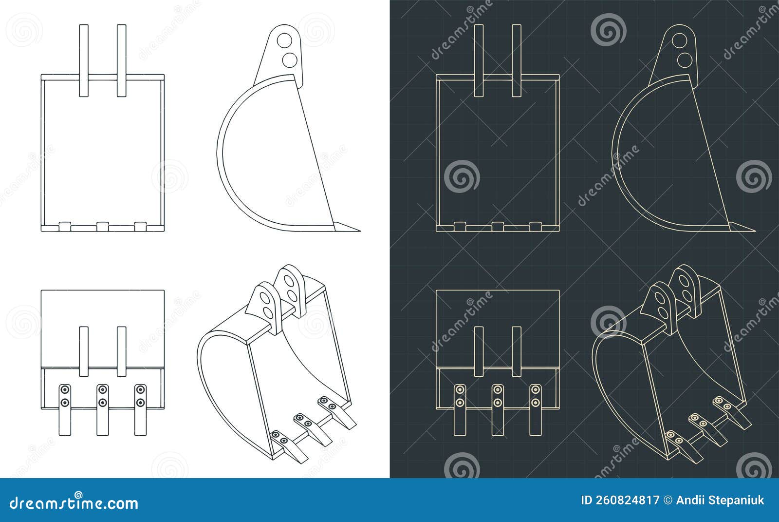 Excavator bucket drawings stock vector. Illustration of excavator ...