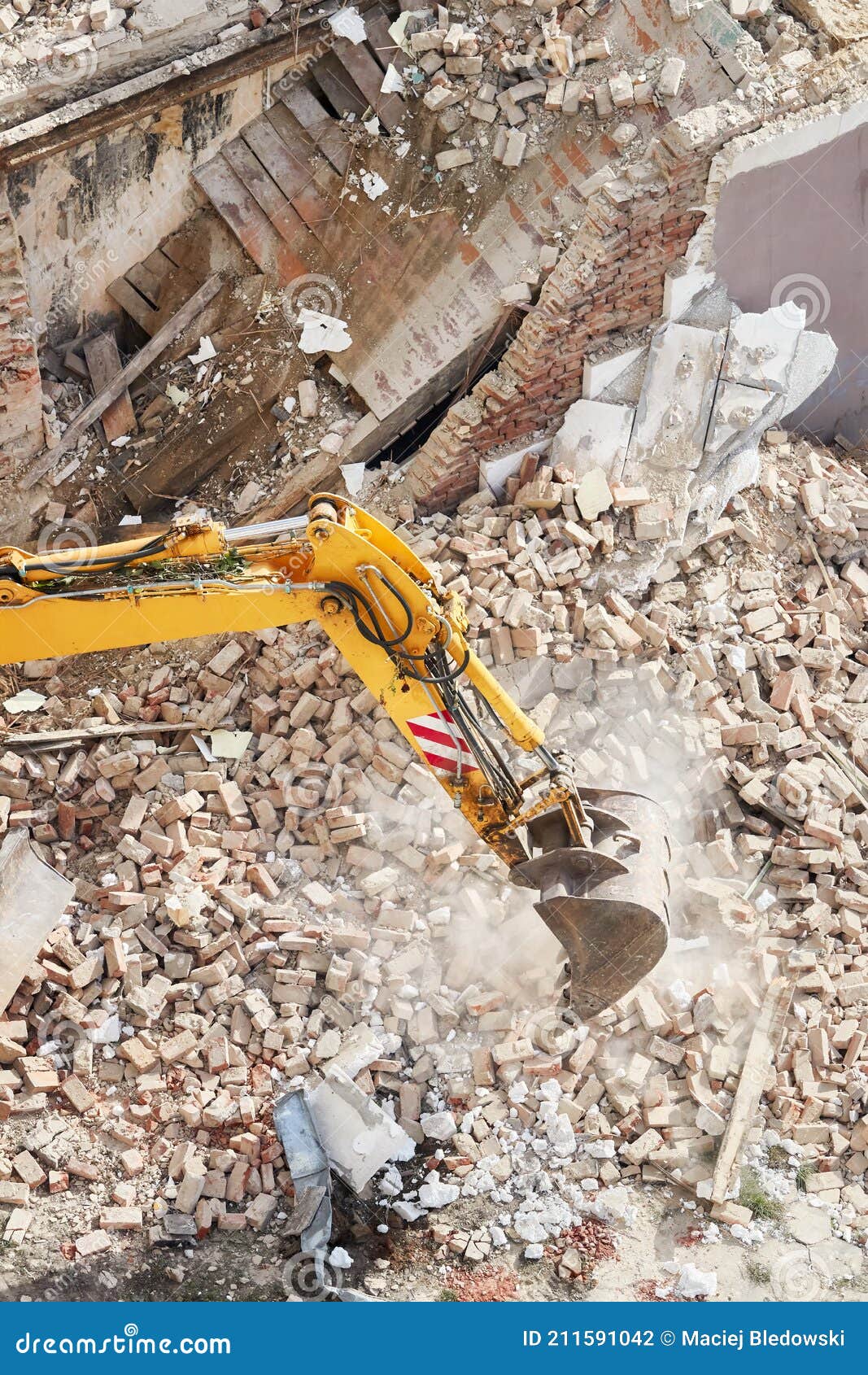 Excavator Bucket in Dust Cloud during Building Demolition Stock Photo ...
