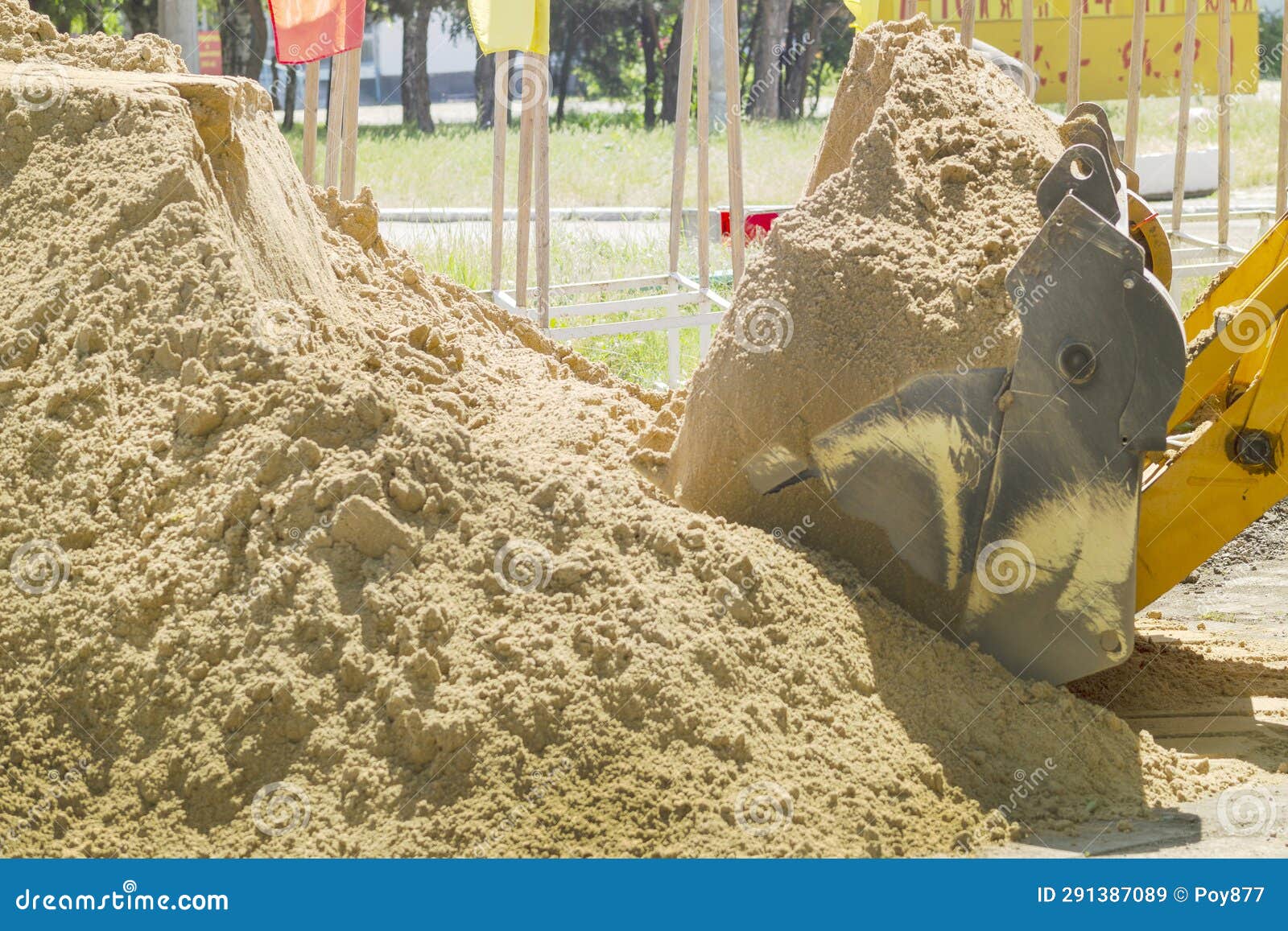 Excavator Bucket with Sand. the Tractor is Rowing Sand Stock Image ...