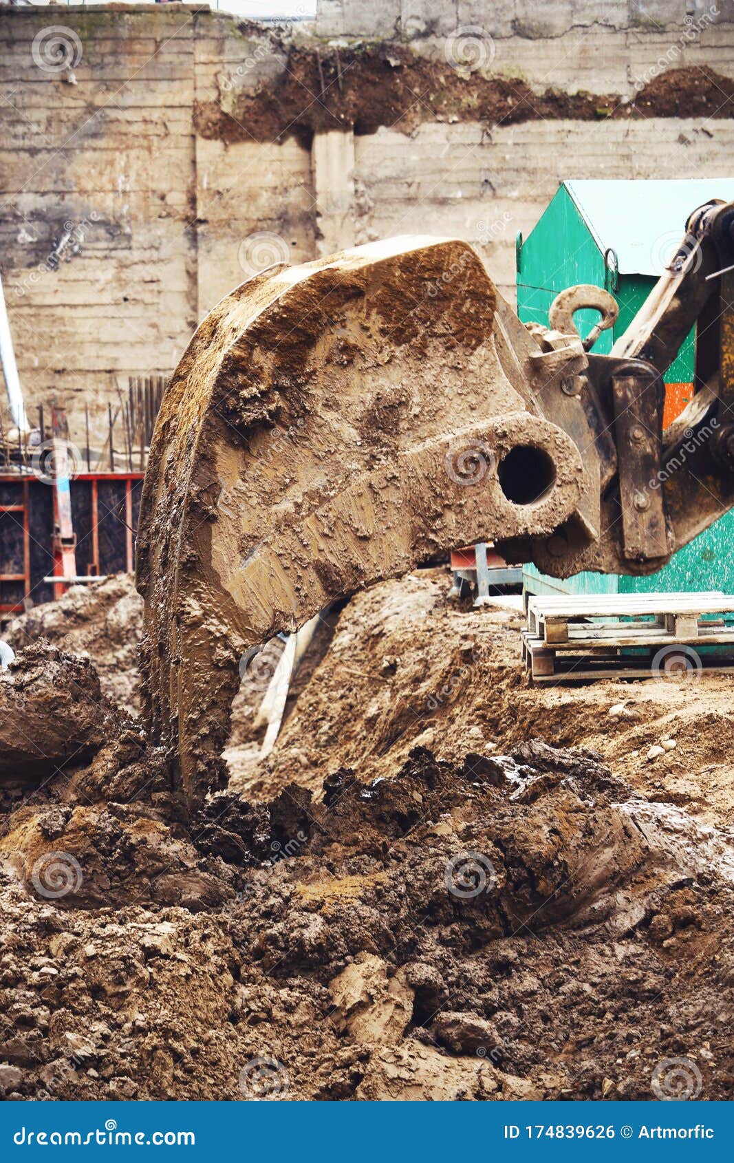 Excavator Bucket at Work on Construction Site Stock Photo - Image of ...