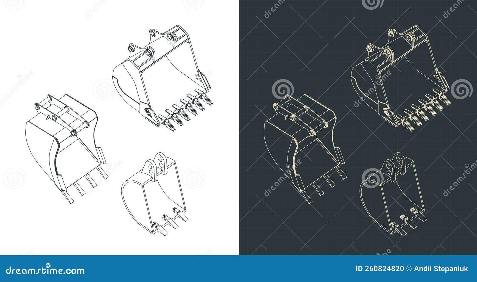 Excavator Buckets Isometric Blueprints Stock Vector - Illustration of ...