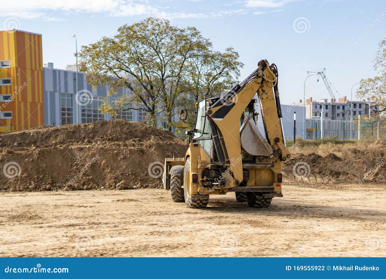 Excavator Bulldozer Machine Working To Build the New Apartment Complex ...