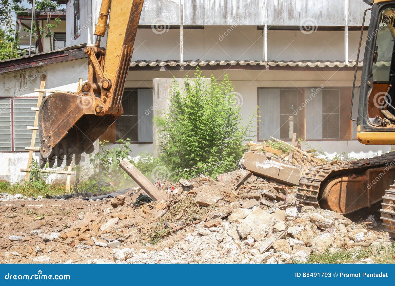 Excavator, Bulldozer in Work Demolition Construction Stock Image ...