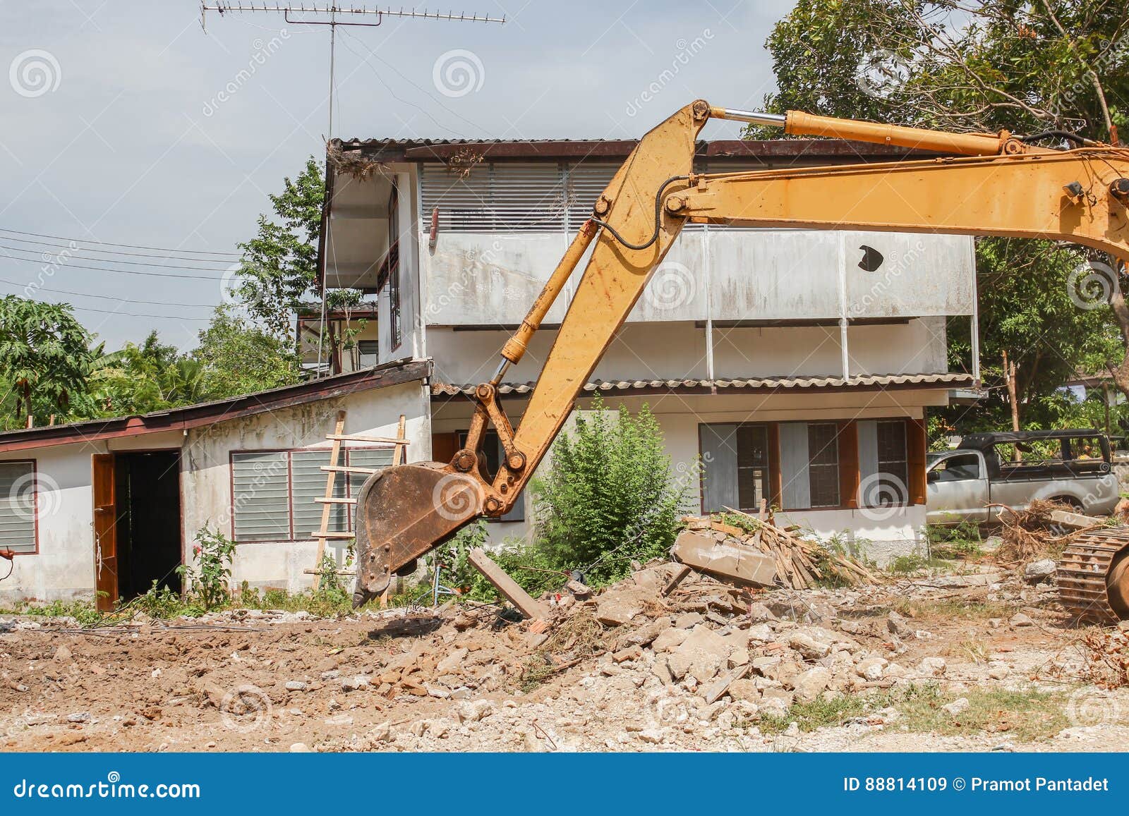 Excavator, Bulldozer in Work Demolition Construction Stock Image ...