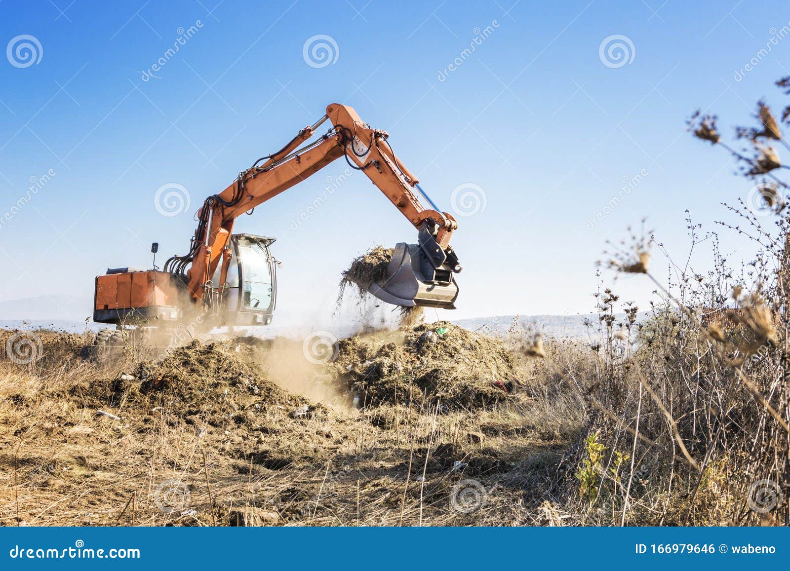Excavator Carrying Clearing in a Work Stock Photo - Image of land ...