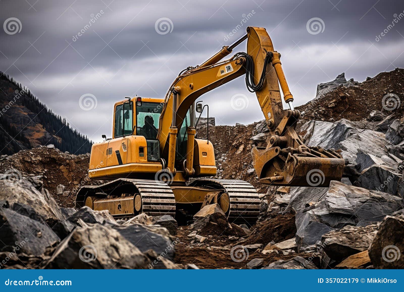 Excavator Carrying Out Earth Excavation Under the Clear Blue Sky in an ...