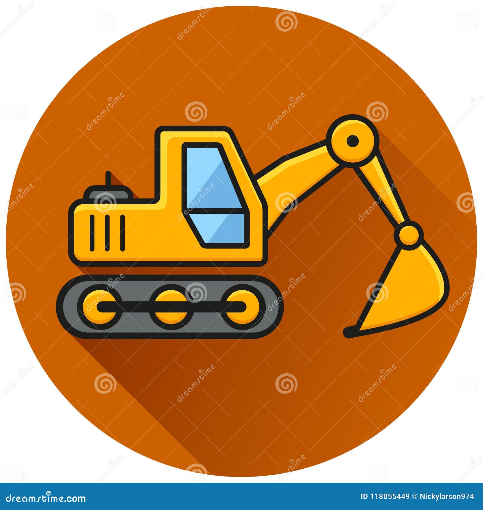Excavator Circle Flat Brown Icon Stock Vector - Illustration of digger ...