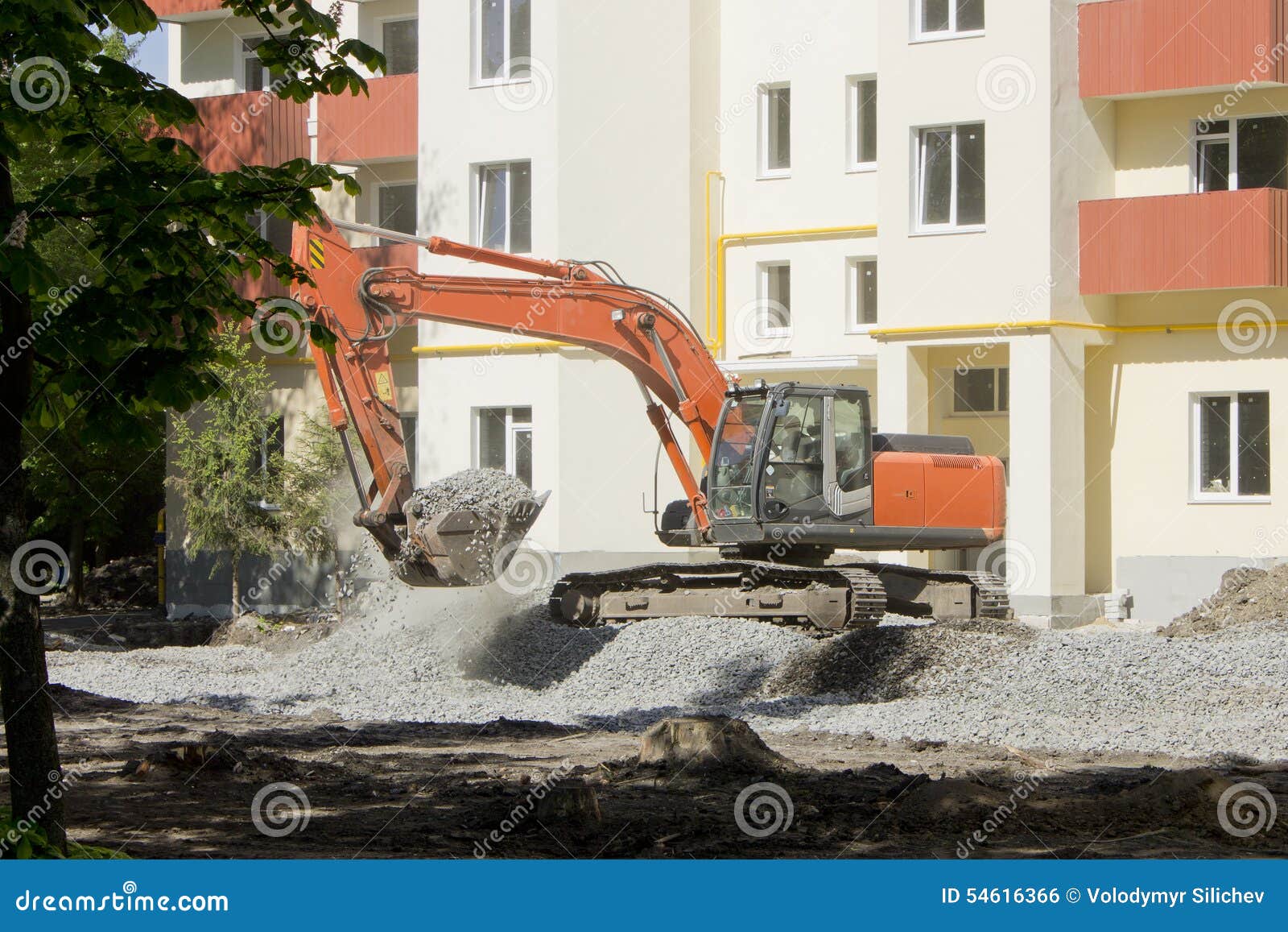 Excavator Close-up at a Construction Site of a Residential House Stock ...