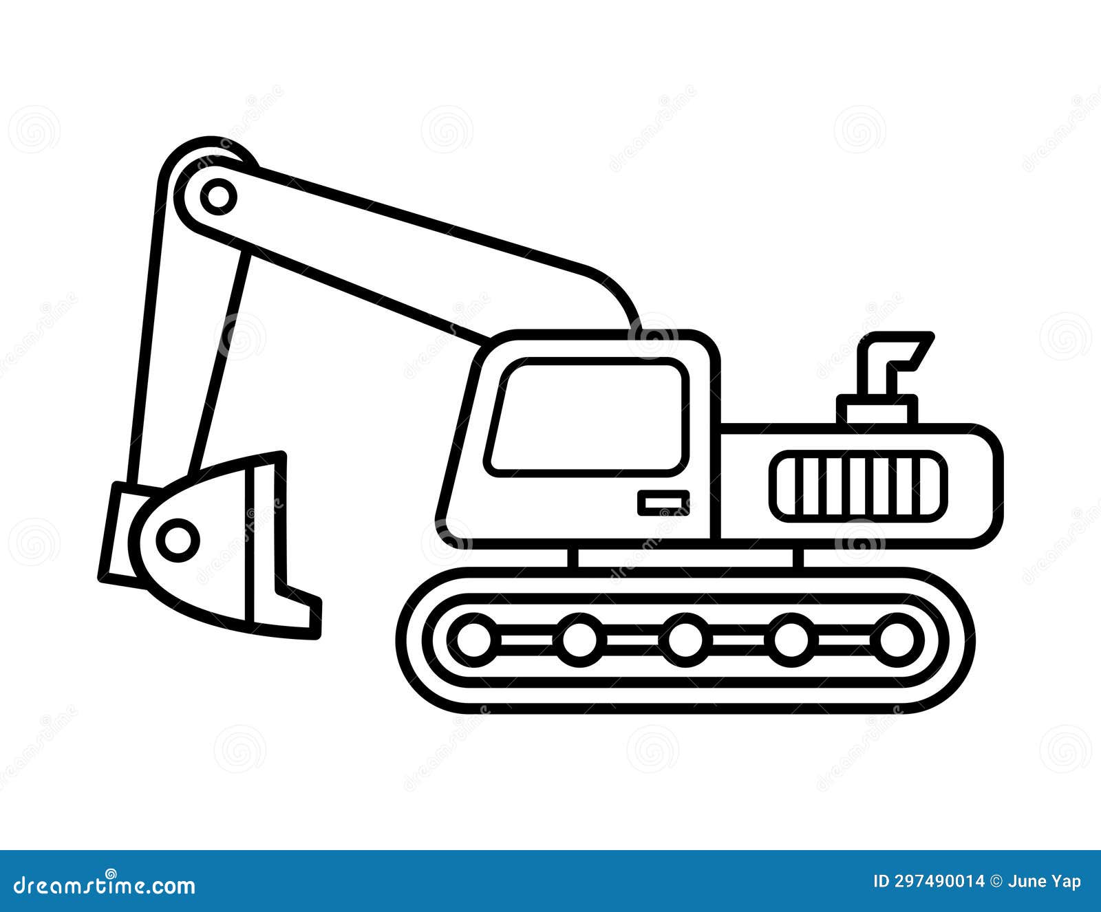 Excavator Coloring Page For Kids. Digger Side View Cartoon Vector ...